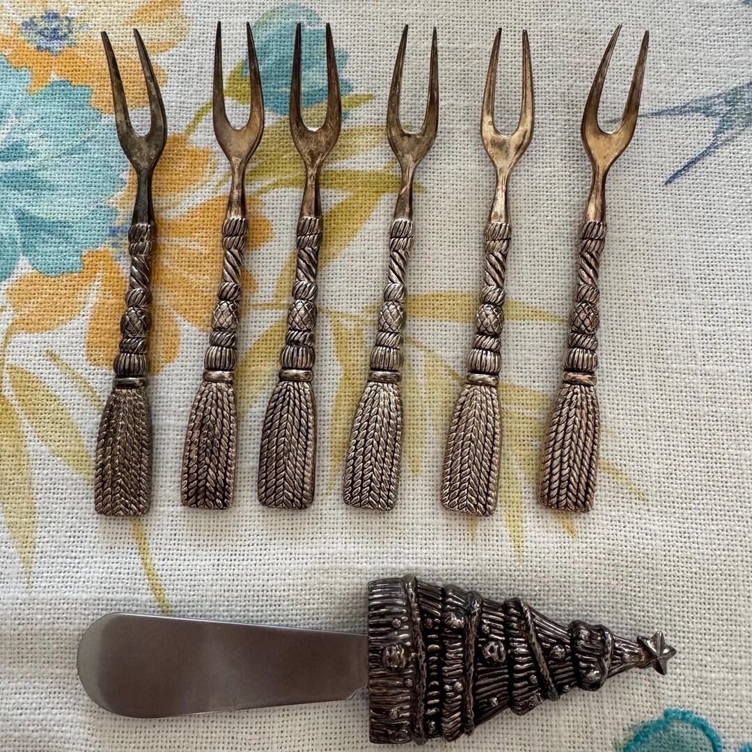 Vintage Stainless Steel Escargot Forks Set: Rope Design, Appetizer ...