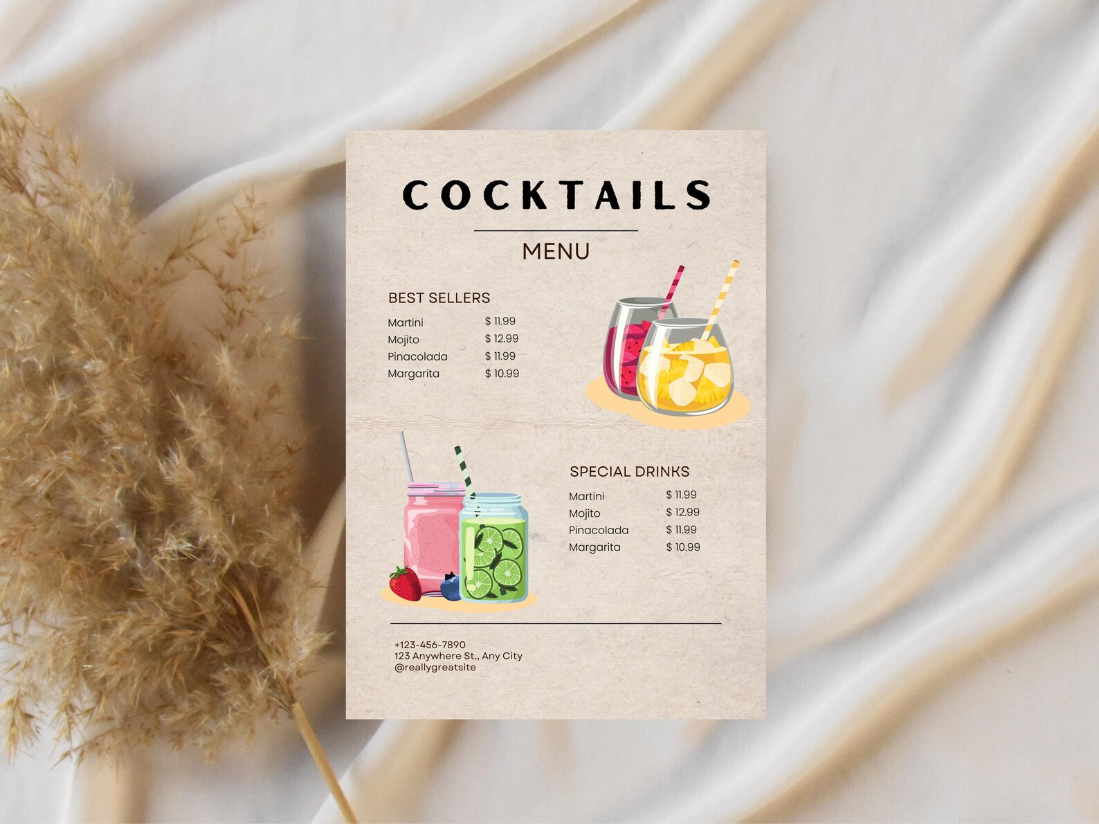 Bar Menu Template Modern Editable Cocktails Menu Template Minimalist ...