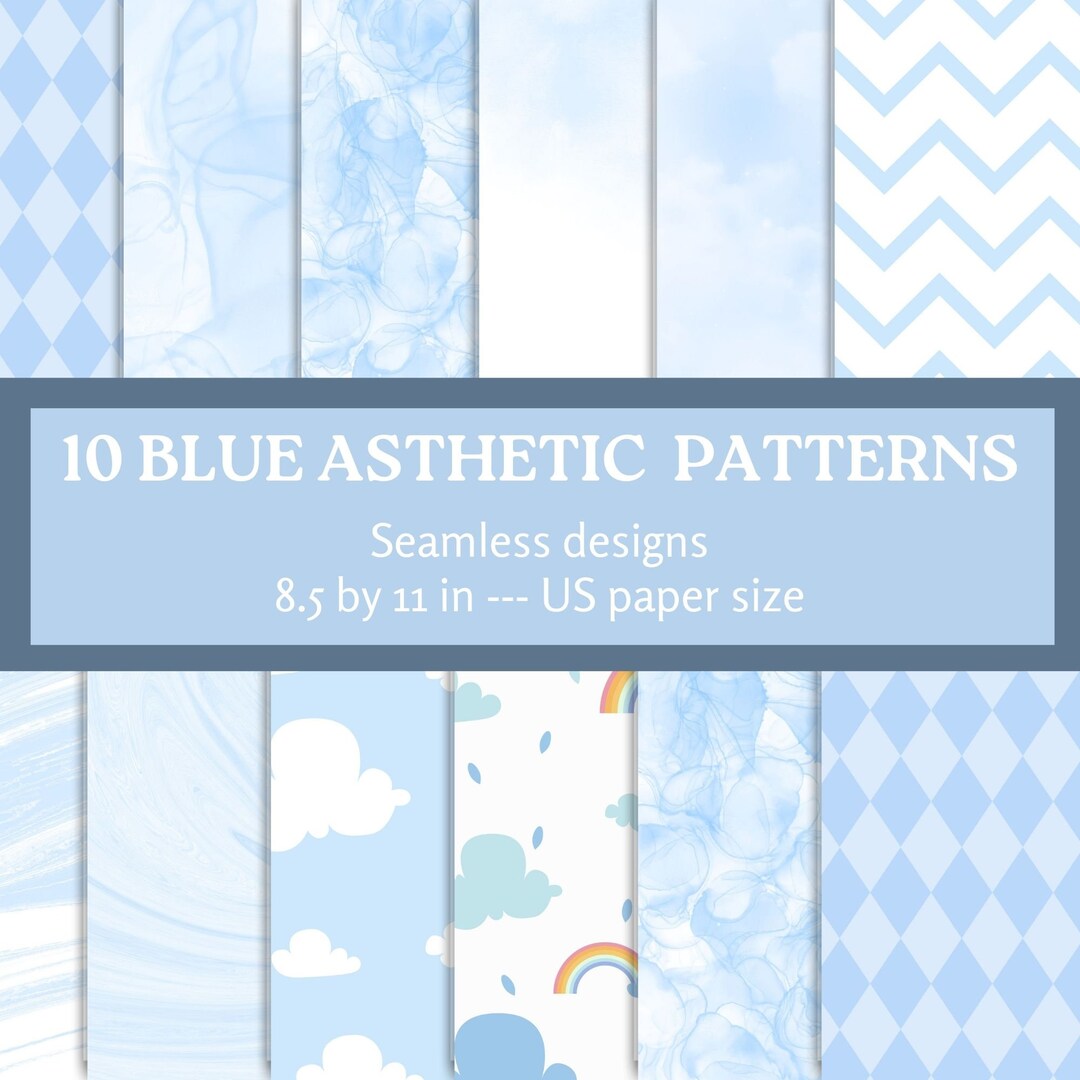 10 Blue Aesthetic Patterns Digital Paper US Paper Size Seamless Designs ...