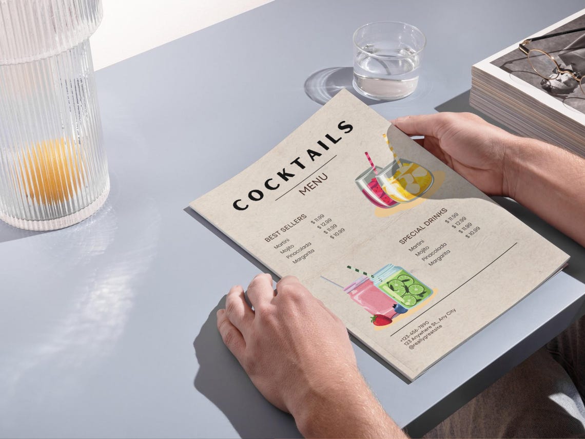 Bar Menu Template Modern Editable Cocktails Menu Template Minimalist ...