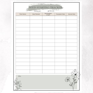 Garden Seedling Tracker, Seedling Chart, Printable, Garden Journal ...
