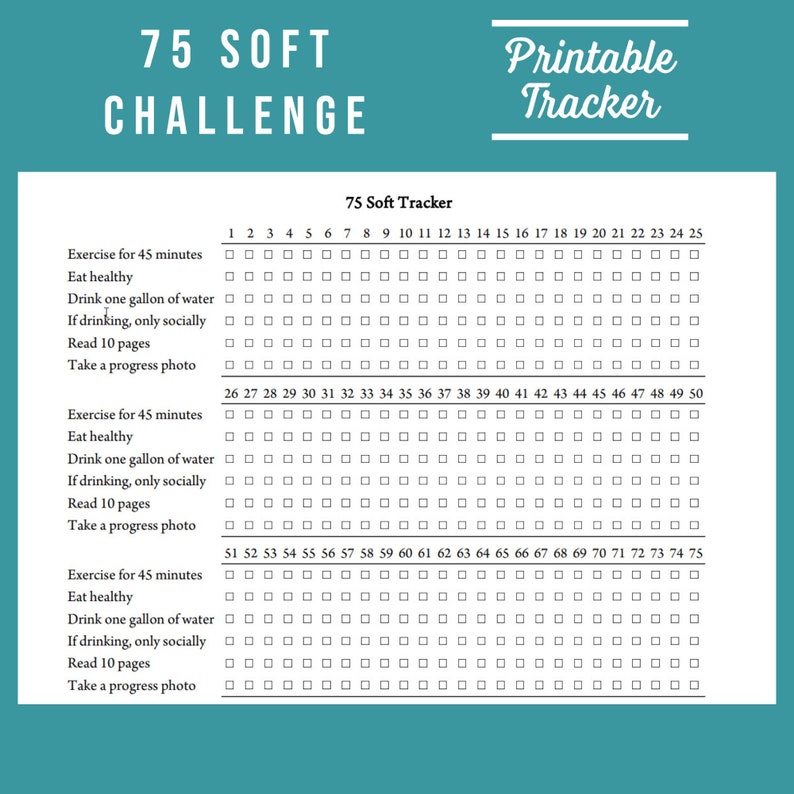 75 Soft Challenge Tracker | US Letter Size | Landscape | One Page - Etsy