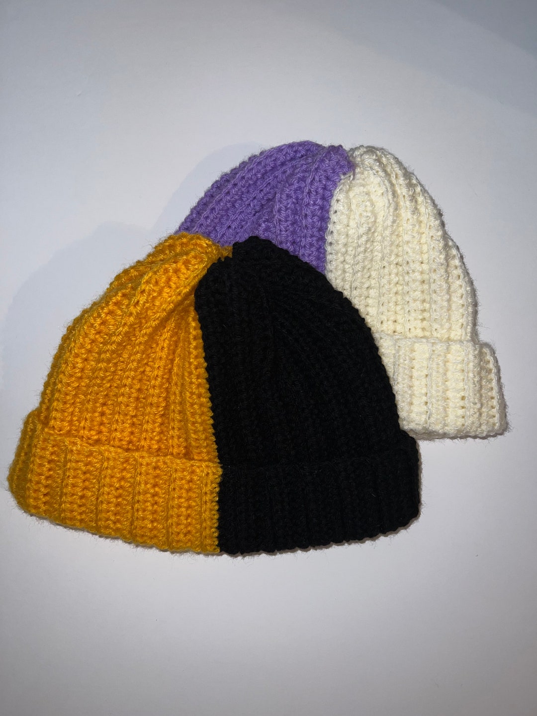 Two Tone Split Color Crochet Beanie - Etsy