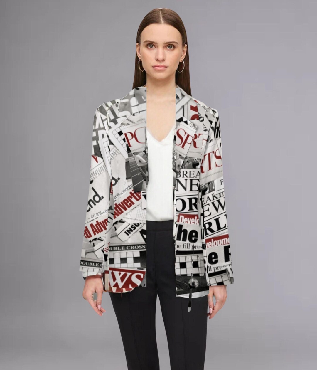 Vintage Newspaper Print Jacket - 80s Style Women's Blazer,retro ...