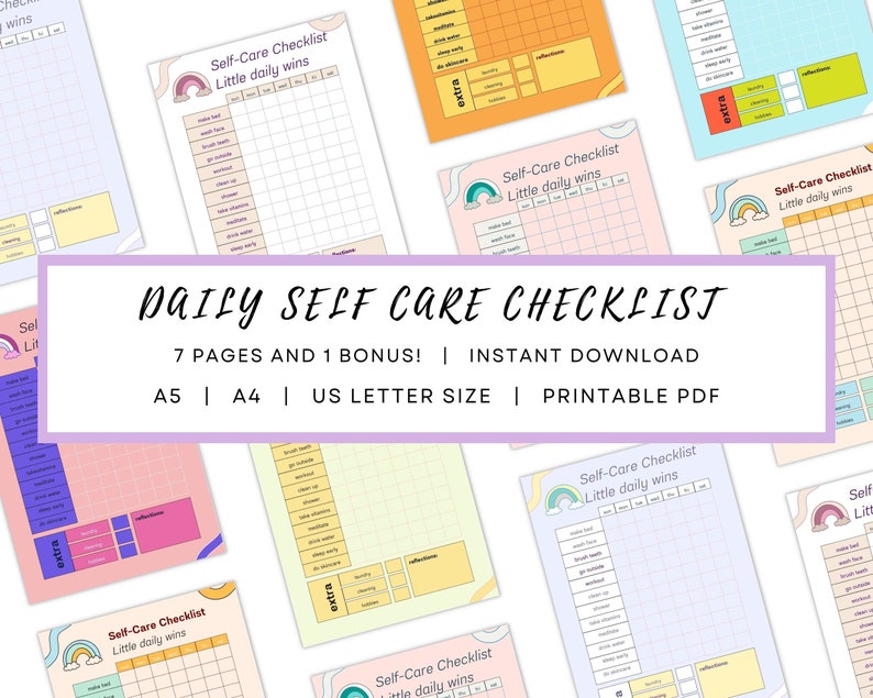 SELF-CARE Checklist | Mental Health and Wellness Tracker | Daily ...