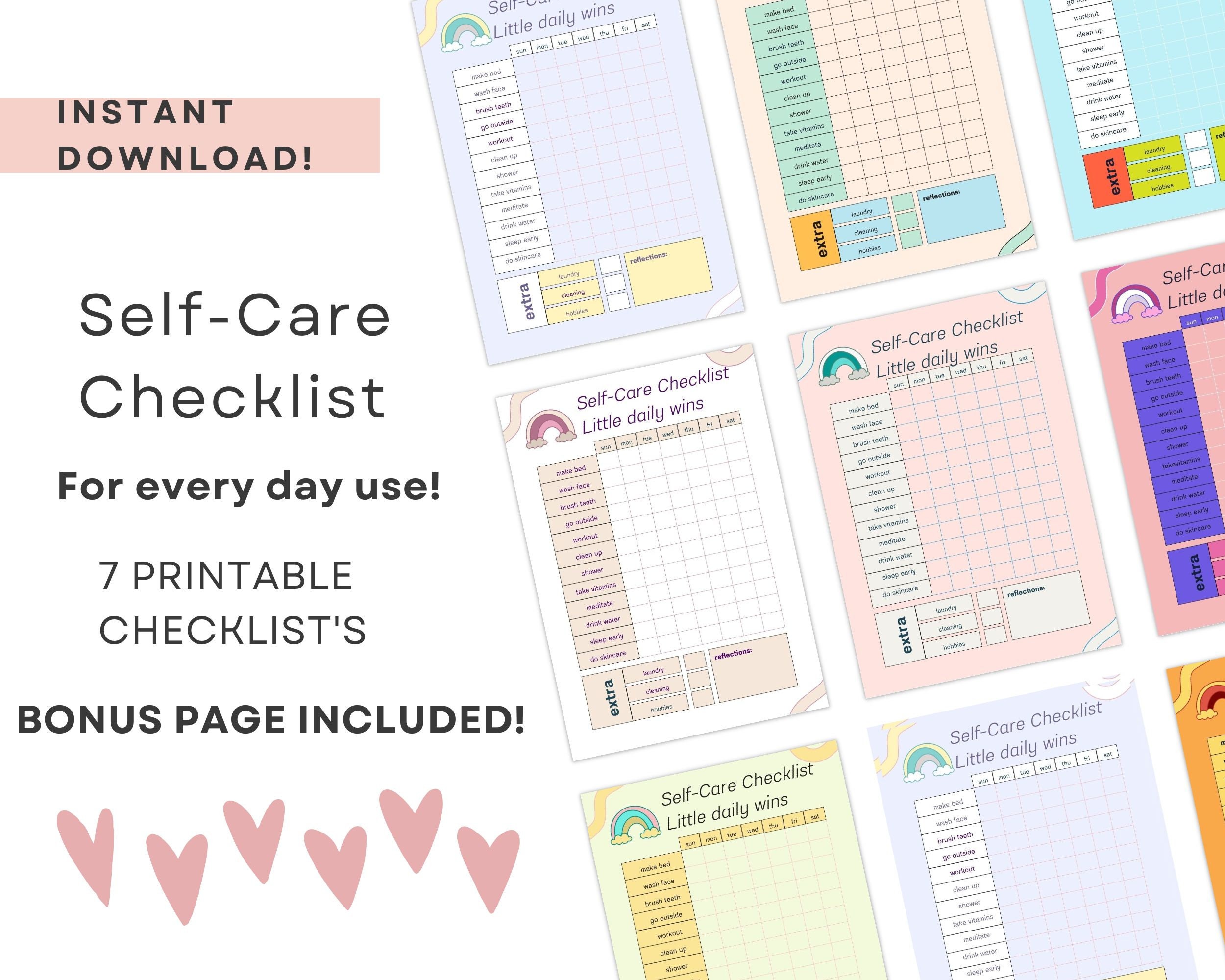 SELF-CARE Checklist | Mental Health and Wellness Tracker | Daily ...