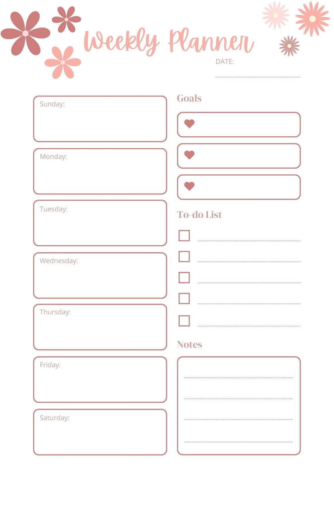 Weekly Planner Printable | Weely Goal Planner | Weekly To-do List ...