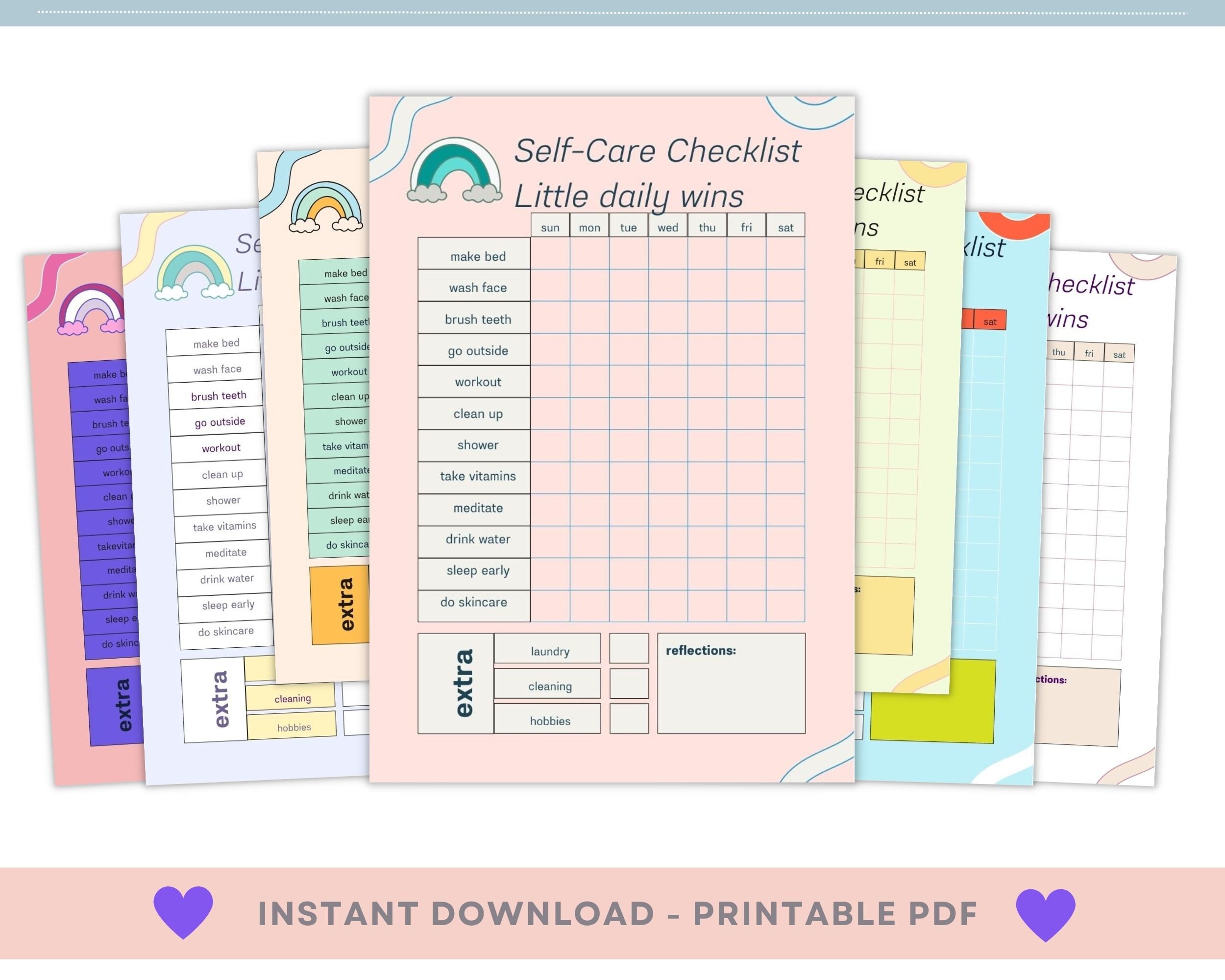 SELF-CARE Checklist | Mental Health and Wellness Tracker | Daily ...