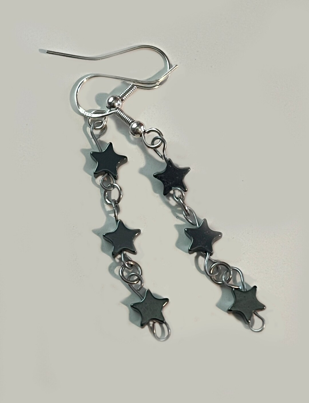 Silver and Black Star Chain Dangle Earrings - Etsy