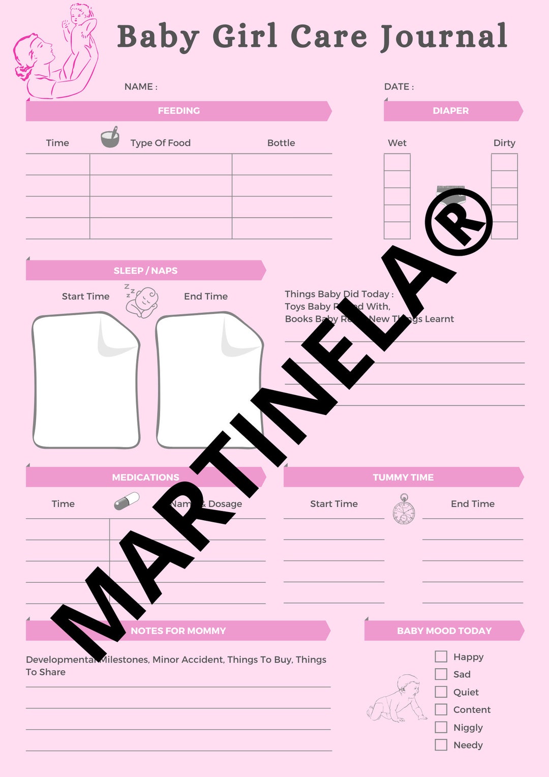 Editable Baby Care Log/journal Printable Baby Care Log - Etsy