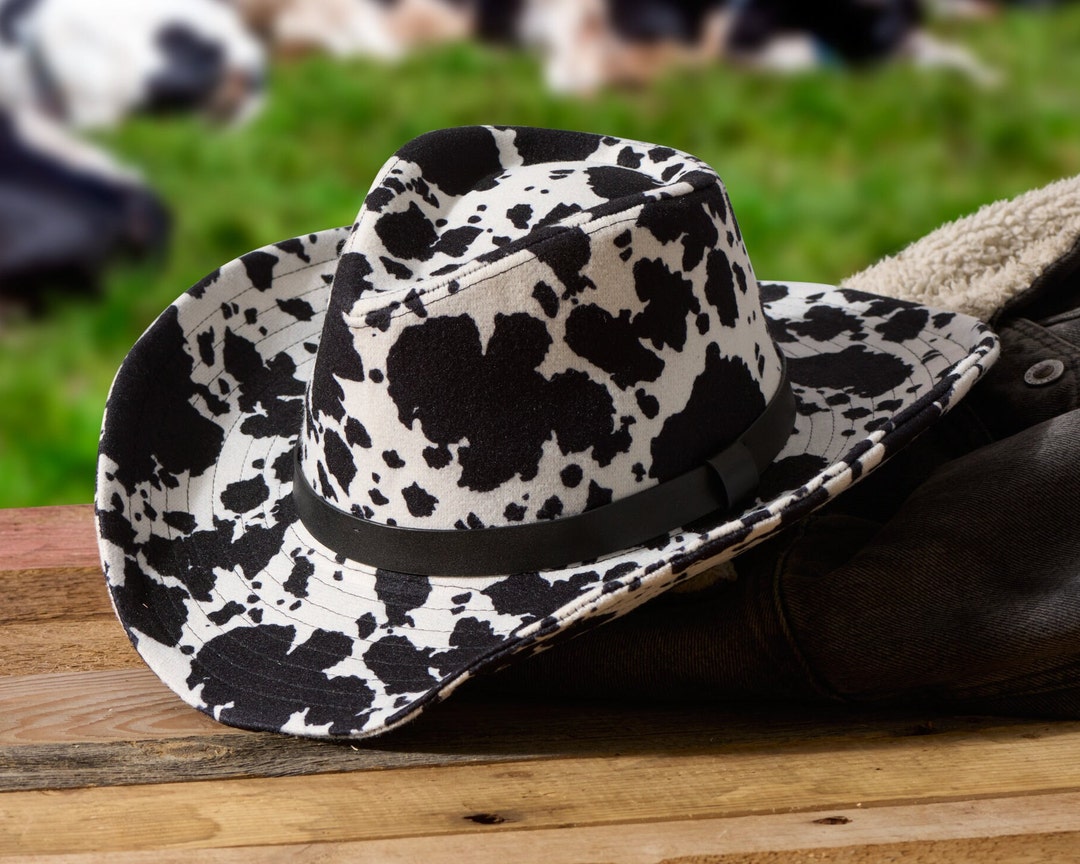 Cow Pattern Hat Black & White Felt Hat - Etsy