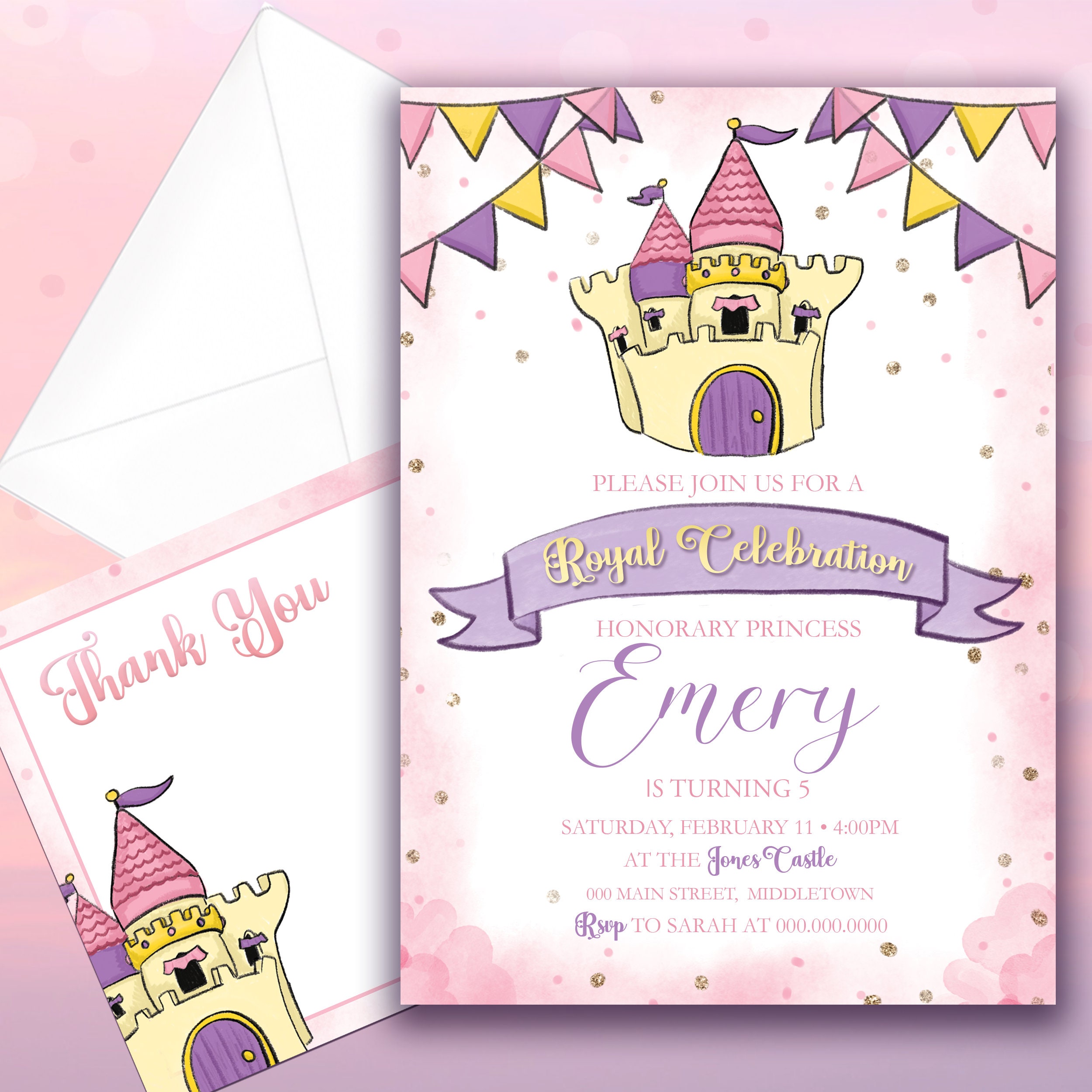 Princess Birthday Invitation Set - Etsy