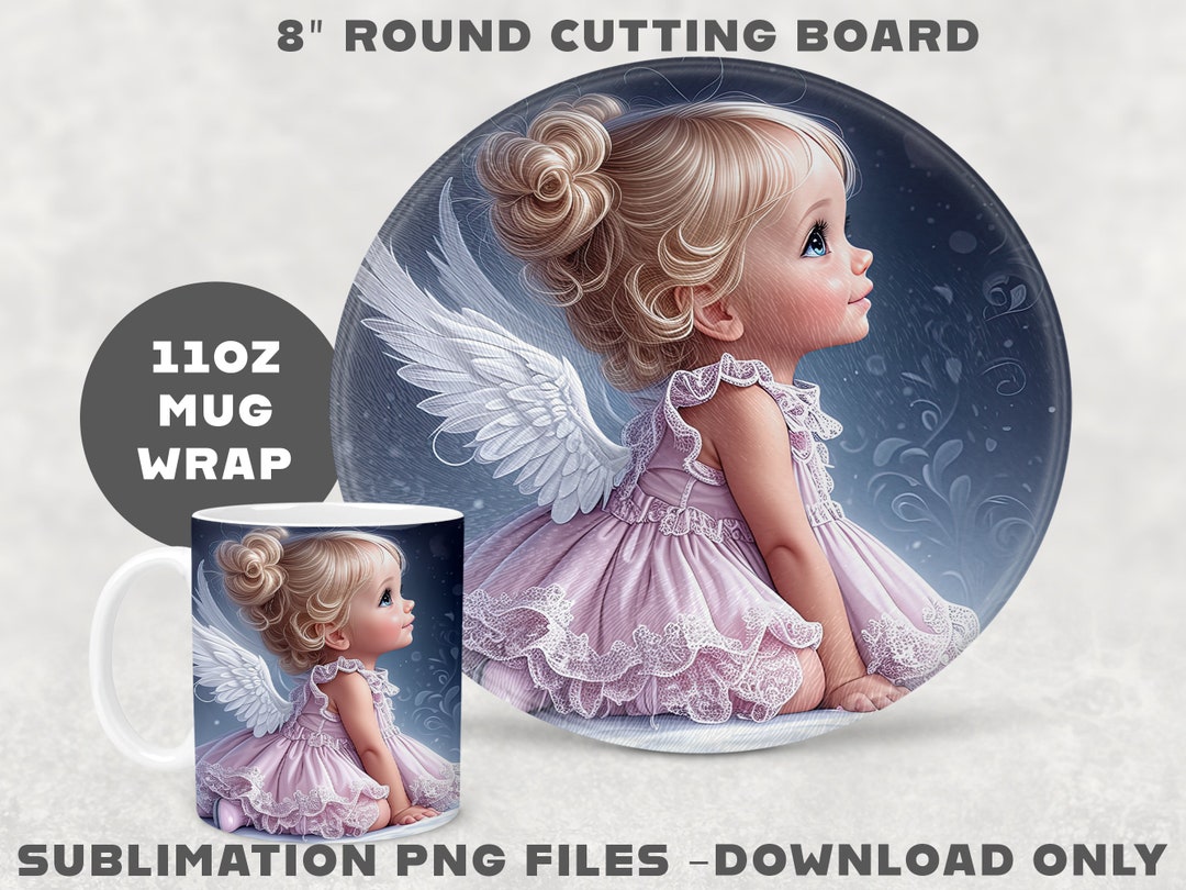 Angel Cutting Board Sublimation File 8 X 8 Inch Round Cutting Board and ...