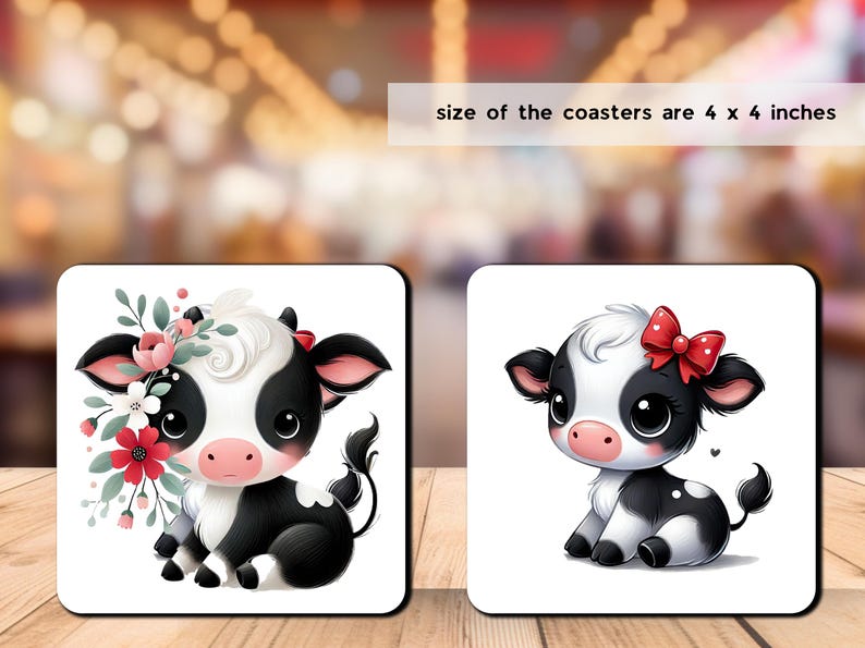 Valentine Cow Coasters Printable Download, 4x4 Inch, 300 DPI PNG Image ...