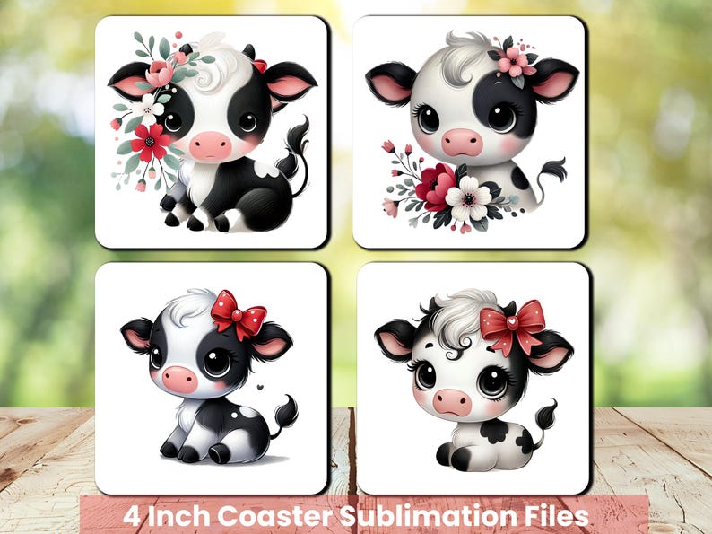 Valentine Cow Coasters Printable Download, 4x4 Inch, 300 DPI PNG Image ...