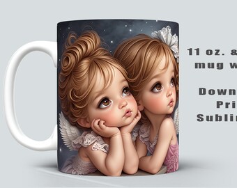 Angel Mug Wrap, Sublimation Design, Digital Download, PNG, 11oz and ...