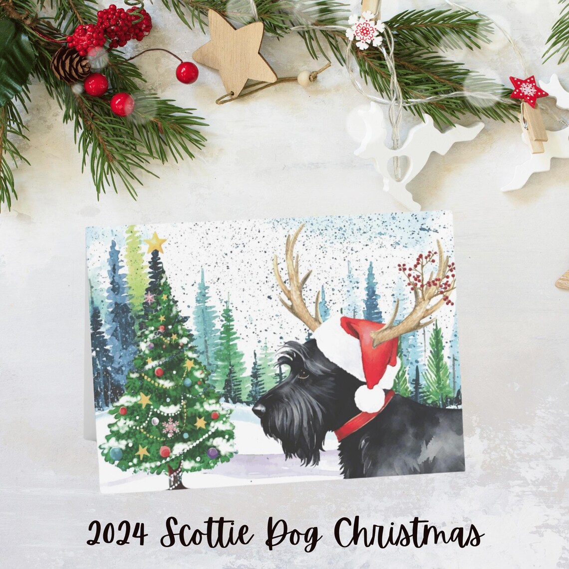 Scottie Dog Christmas Card | Black Scottish Terrier | Holiday Greeting ...
