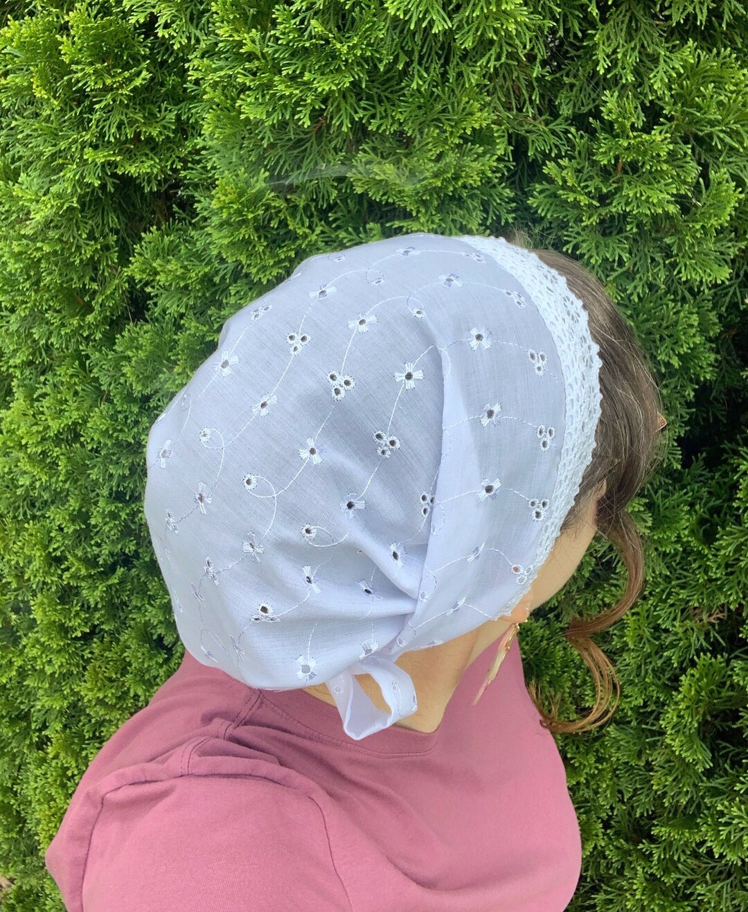 White Eyelet Full Coverage Snood, Head Covering, Headwrap, Headscarf ...