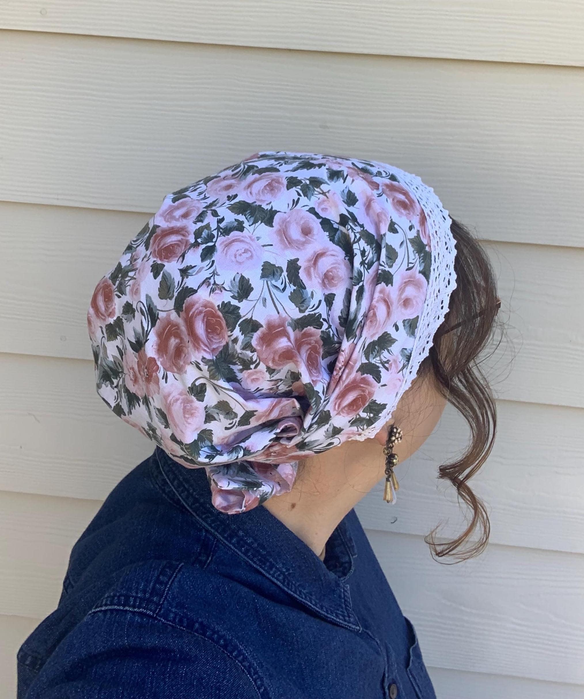 100% Cotton Florals & Lace Full Coverage Snoods, Headcovering, Headwrap ...