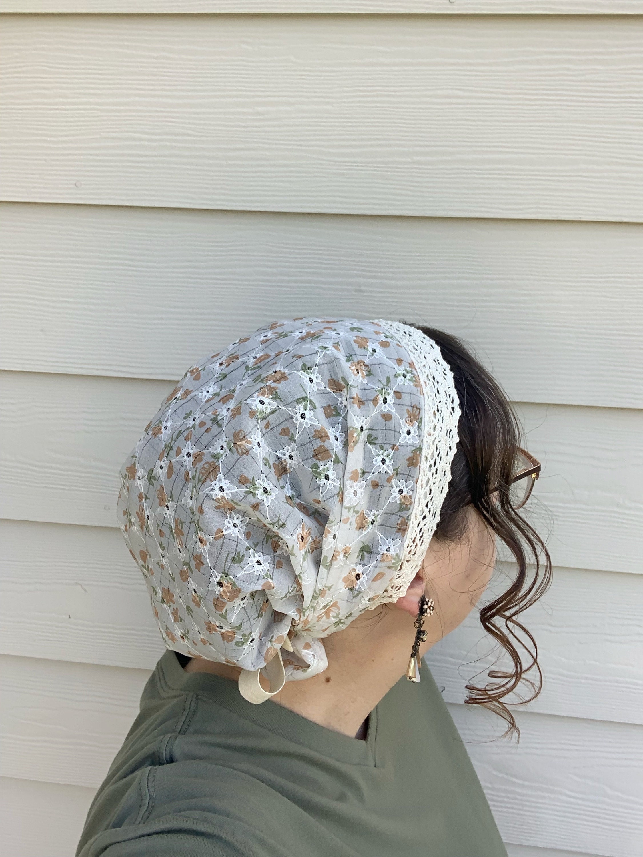 Floral Embroidered Chiffon & Lace Full Coverage Headcovering, Snood ...