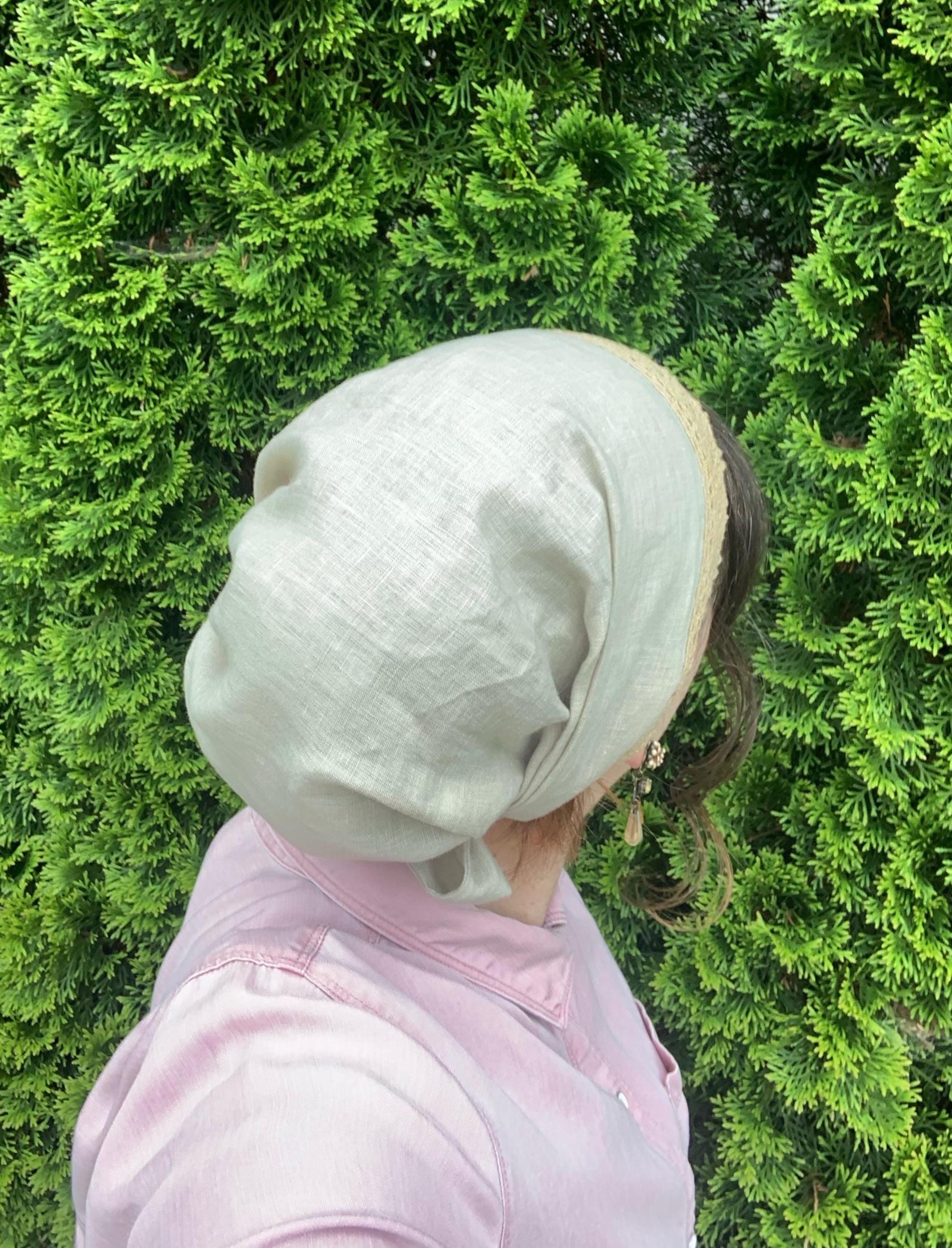 100% Linen & Lace Full Coverage Head Covering, Snood, Tichel, Headwrap ...