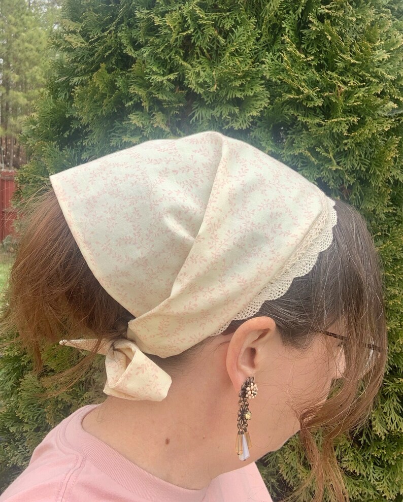 100% Cotton Light Pink Vines Medium Headcovering, Prayer Covering ...