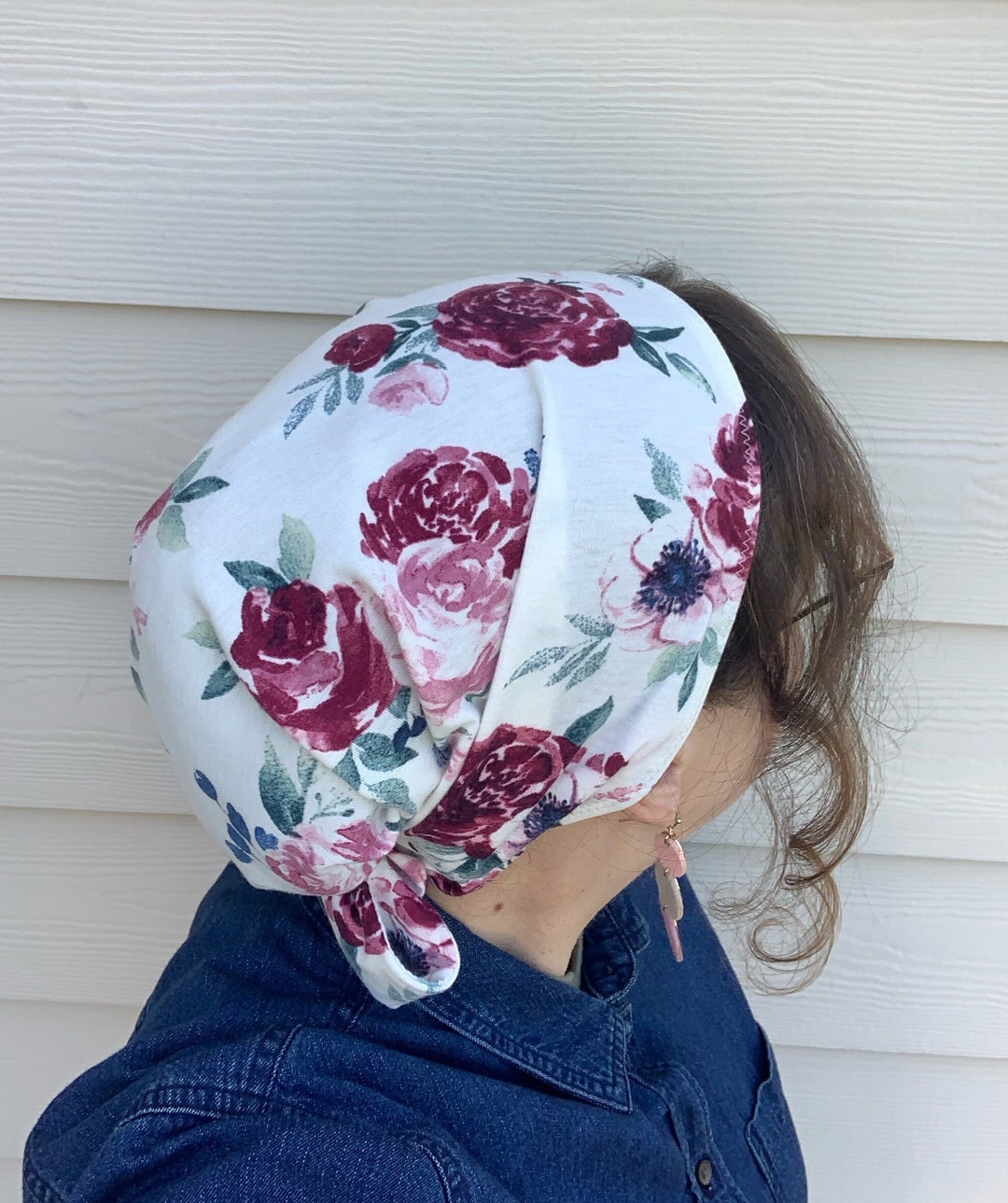 Victorian Rose Stretch Knit Full Coverage Snood, Tichel, Headwrap ...