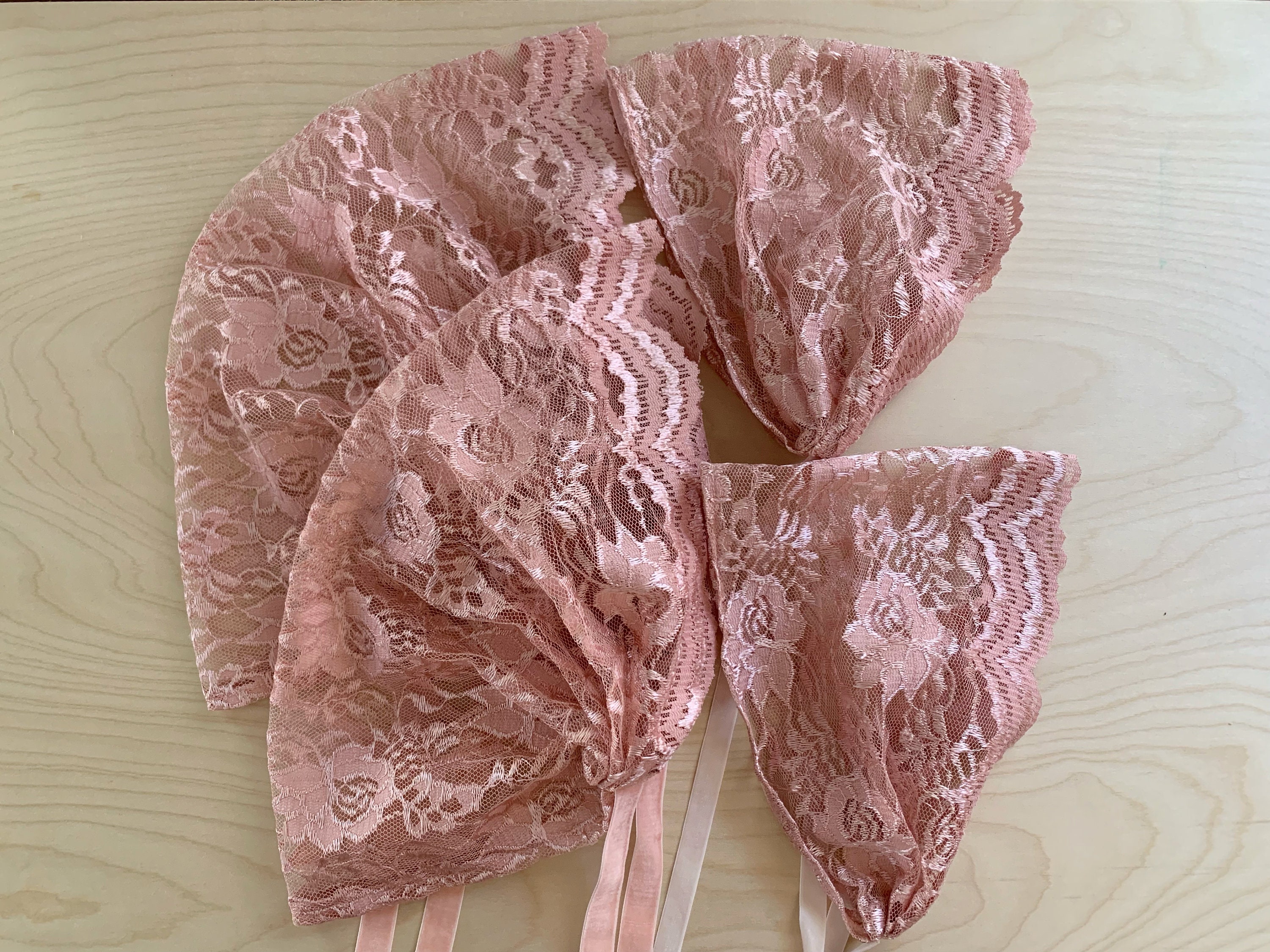 Full And Medium Coverage Pink Floral Lace Snood Headcovering Prayer