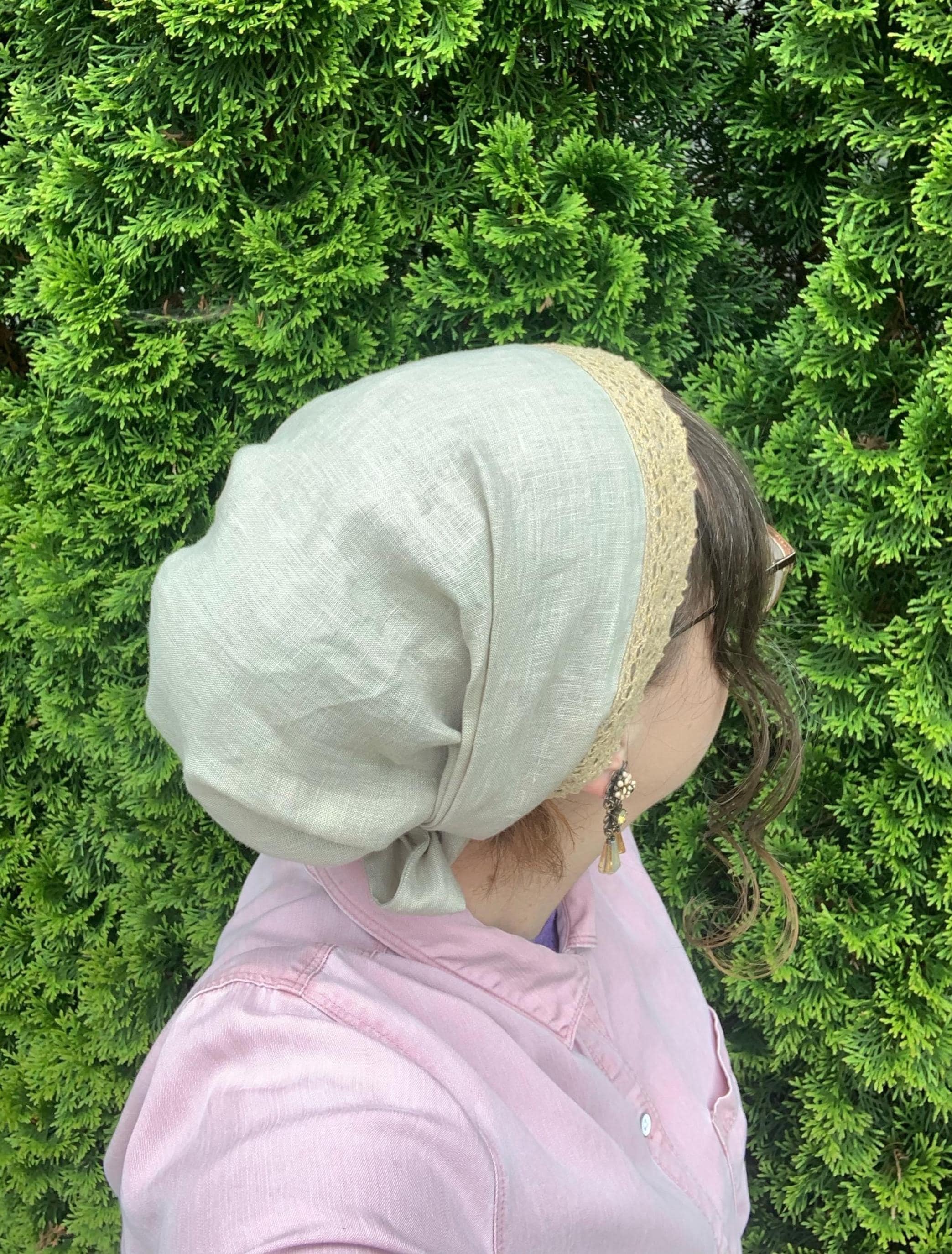 100% Linen & Lace Full Coverage Head Covering, Snood, Tichel, Headwrap ...