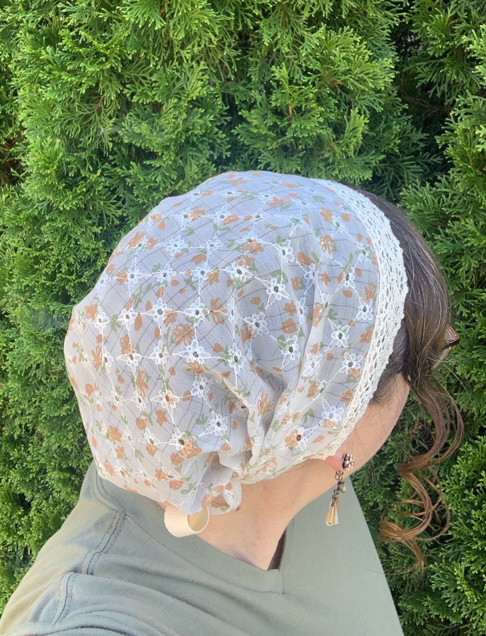 Floral Embroidered Chiffon & Lace Full Coverage Headcovering, Snood ...