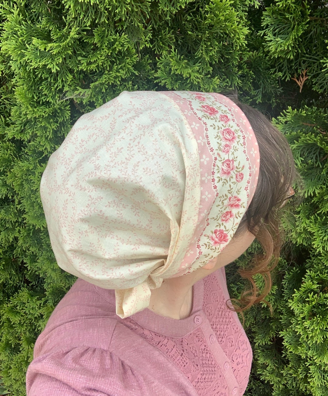 100 Cotton Pink Floral Full Coverage Snood Headcovering Headwrap