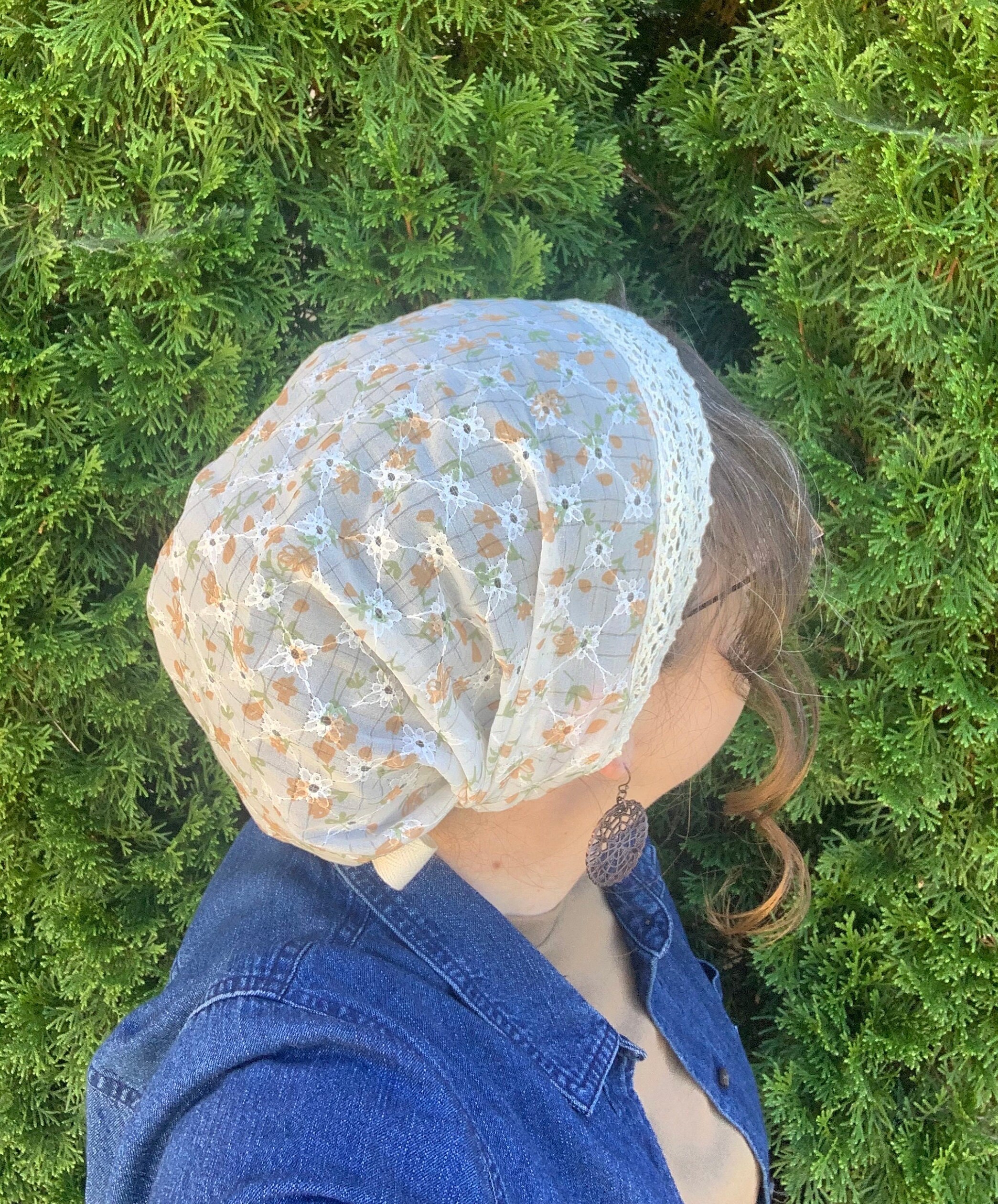 Floral Embroidered Chiffon & Lace Full Coverage Headcovering, Snood ...