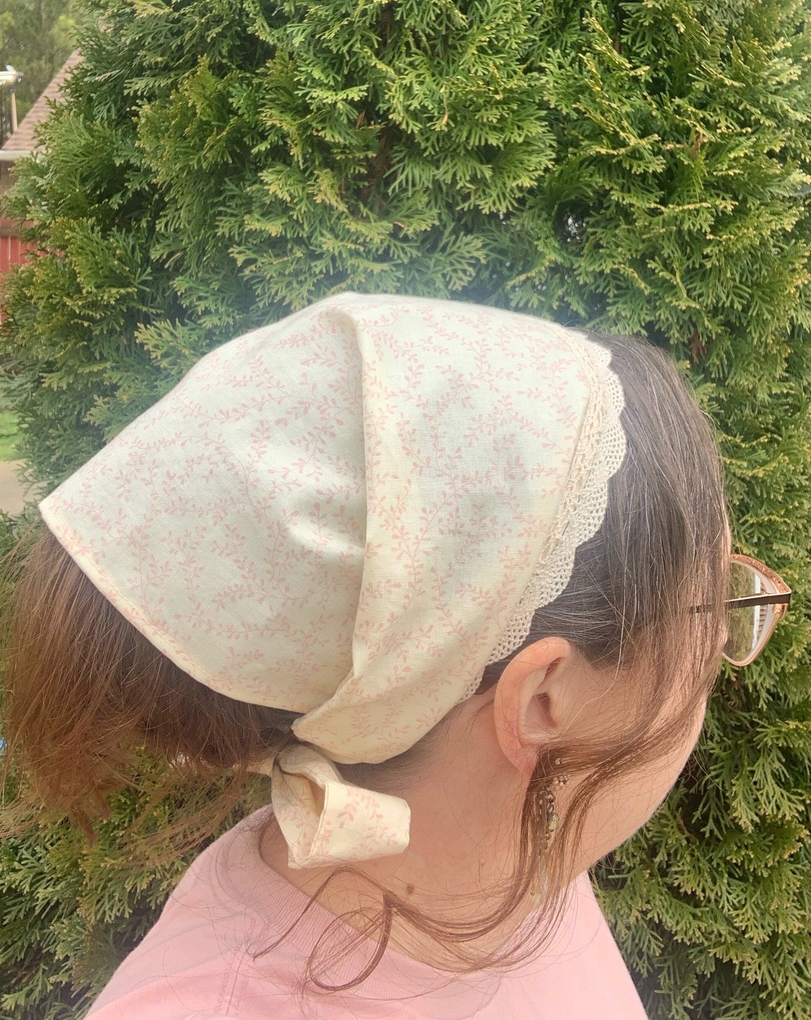 100% Cotton Light Pink Vines Medium Headcovering, Prayer Covering ...