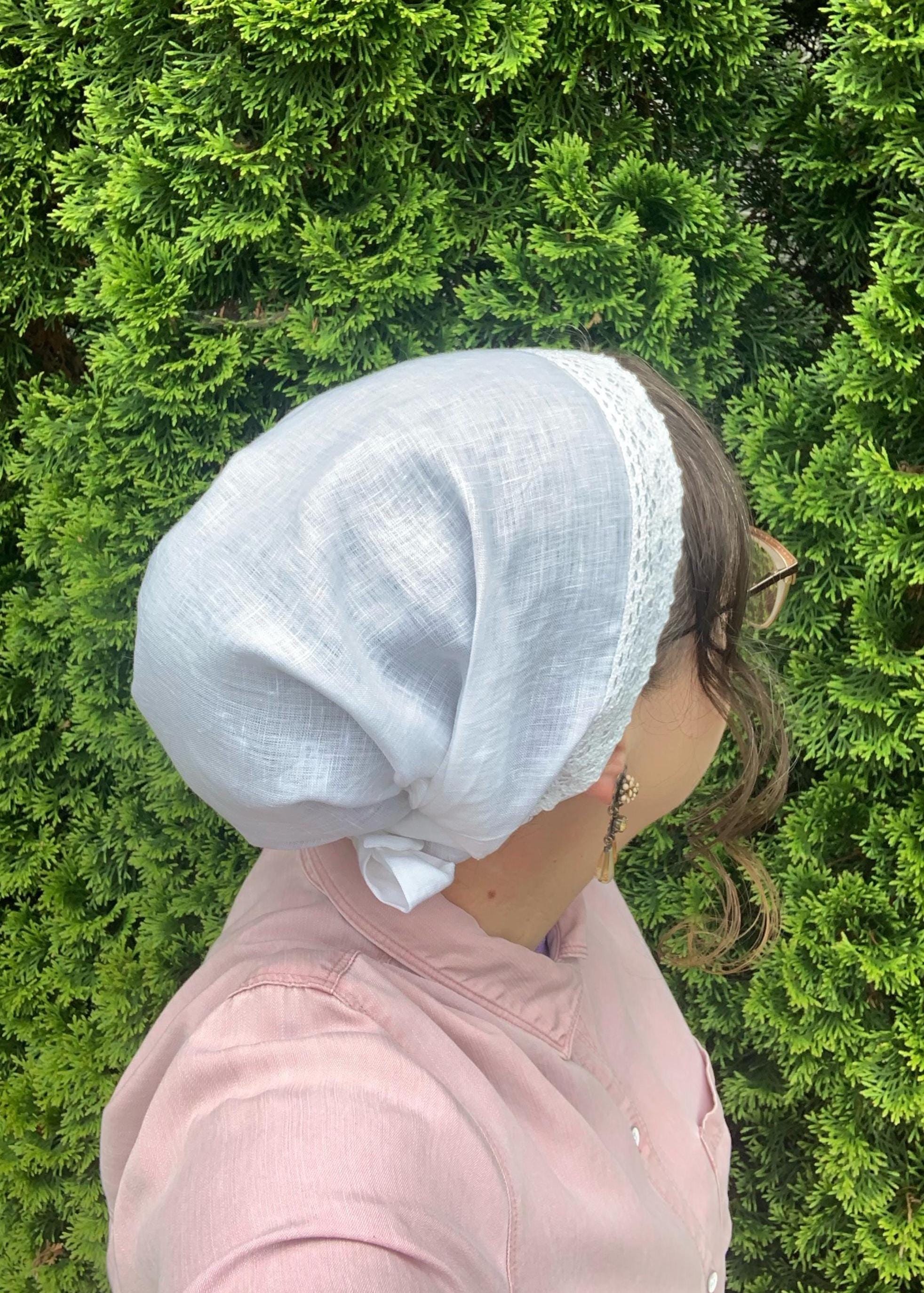 100% Linen & Lace Full Coverage Head Covering, Snood, Tichel, Headwrap ...