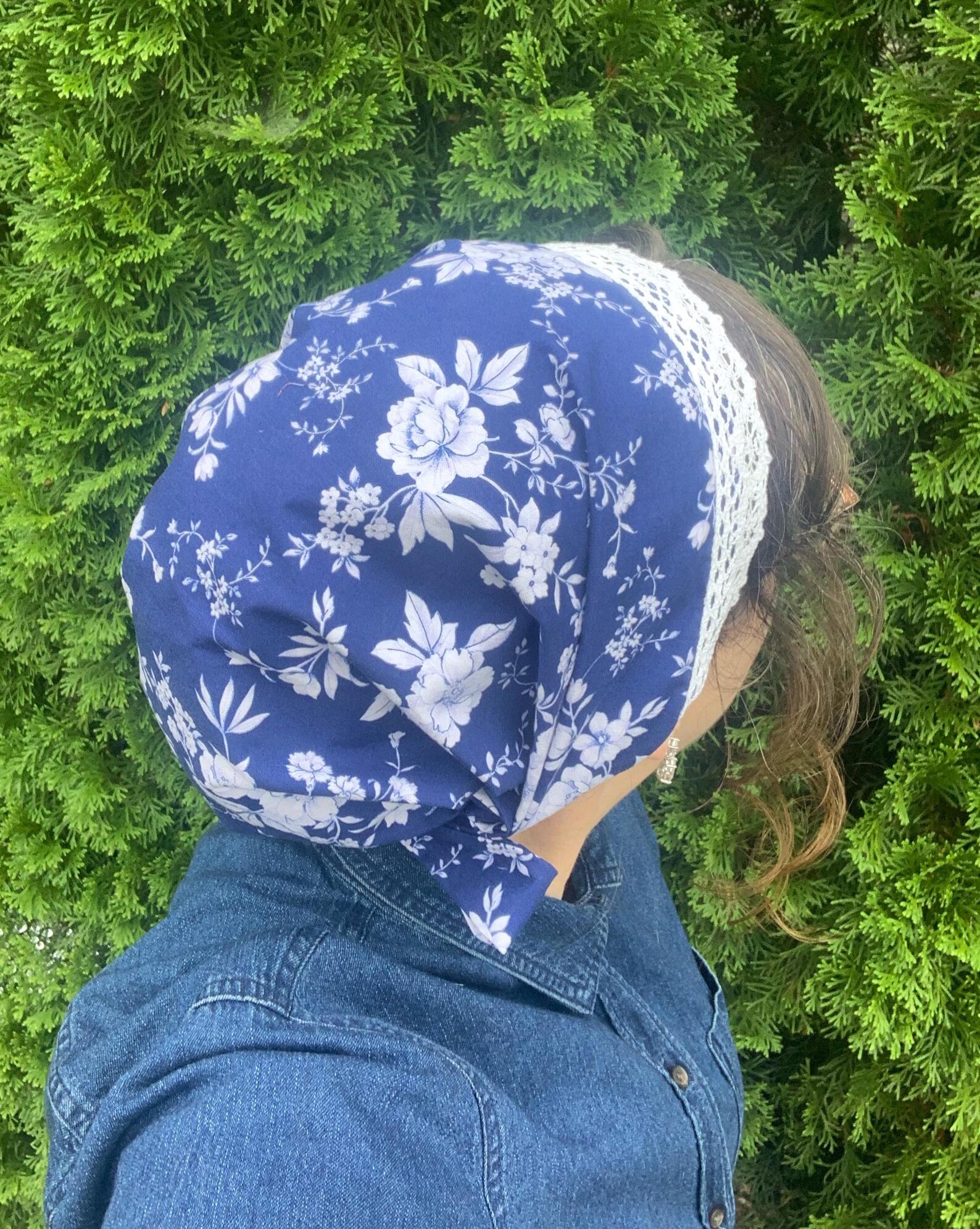 100% Cotton Florals & Lace Full Coverage Snoods, Headcovering, Headwrap ...