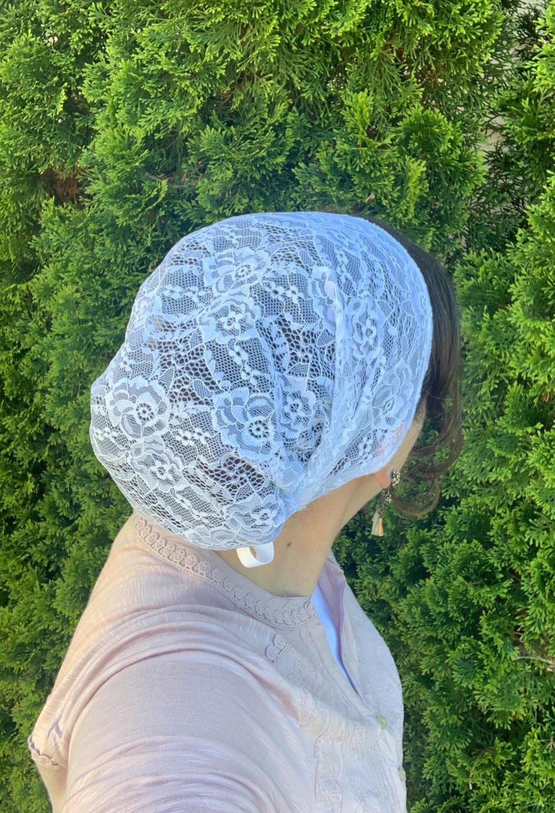 Floral Stretch Lace Snood: Full Coverage Headcovering, Tichel, Headwrap ...