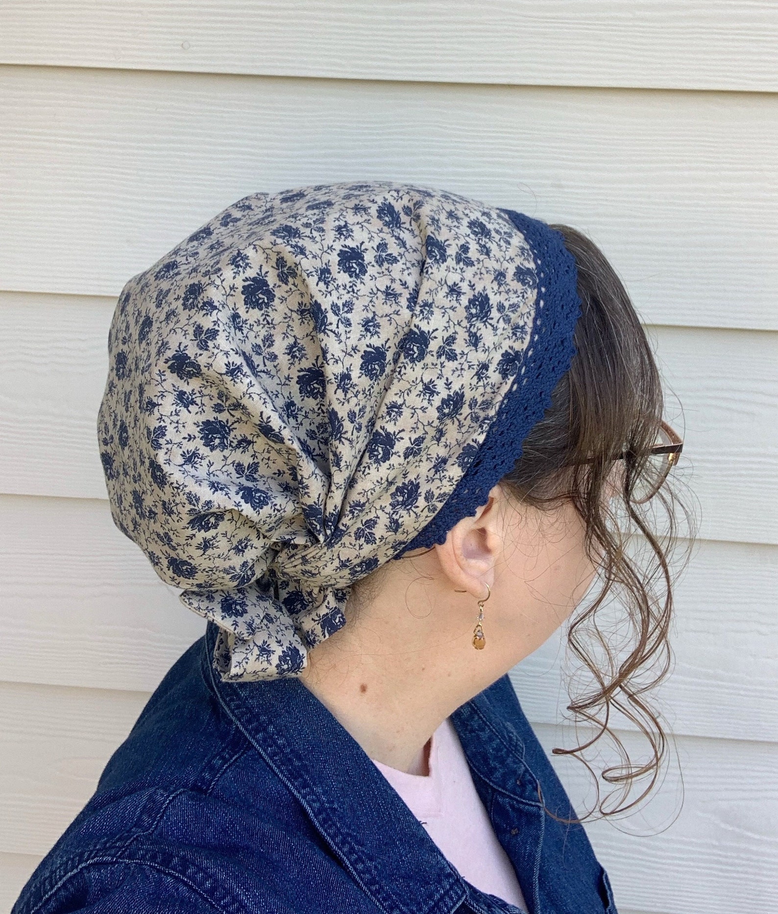 100% Cotton 19th Century Floral Full Coverage Snood, Headcovering ...