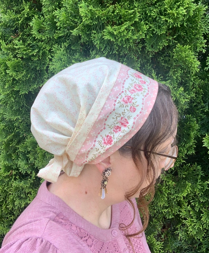 100 Cotton Pink Floral Full Coverage Snood Headcovering Headwrap