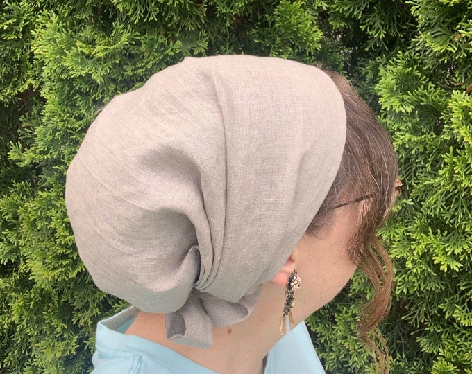 100% Linen Natural Taupe Full Coverage Snood, Headcovering, Tichel ...
