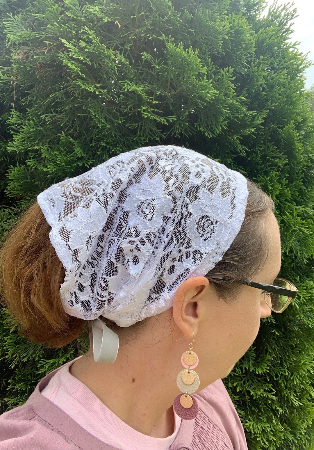 9 White Floral Lace Medium Headcovering Etsy