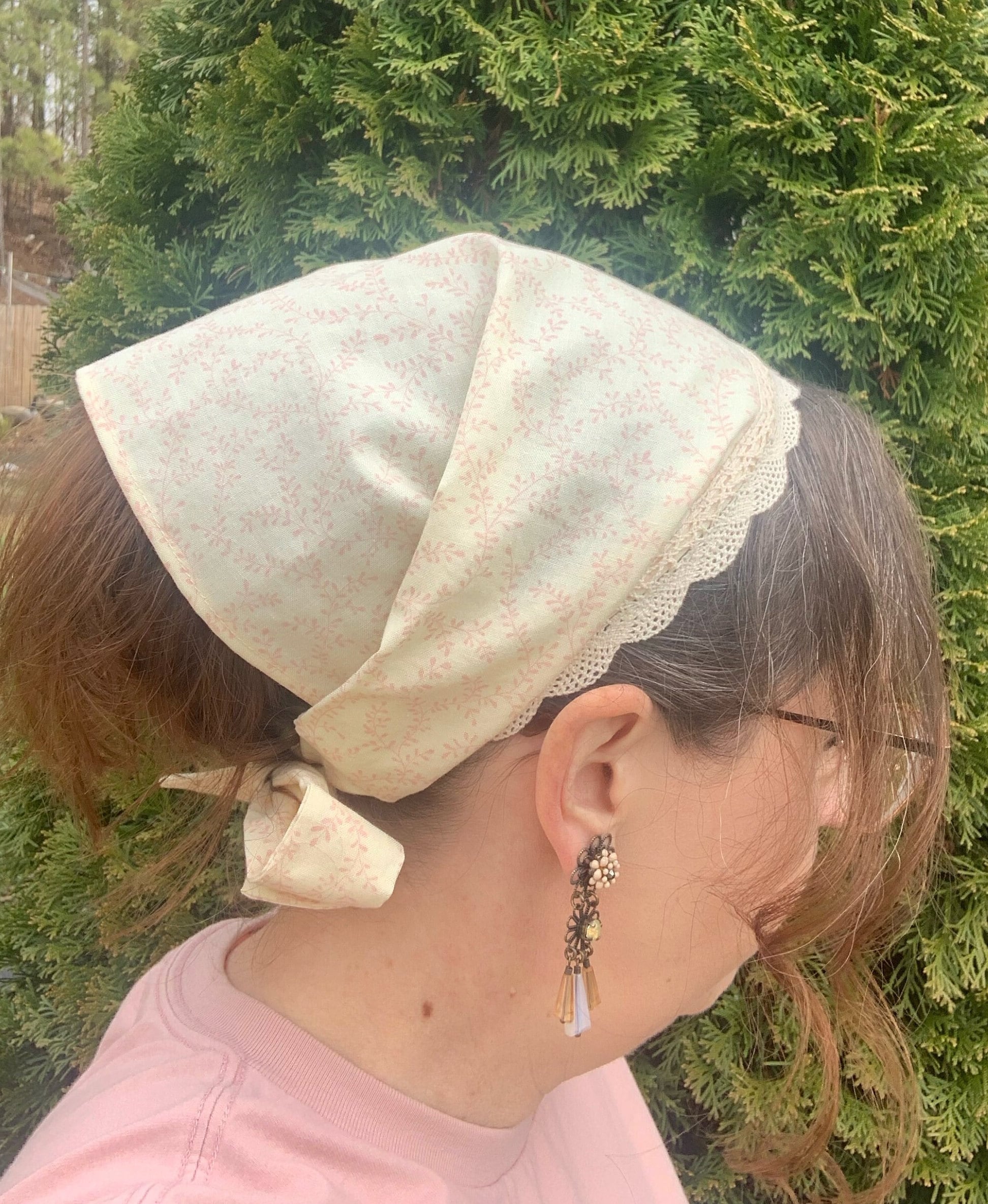 100% Cotton Light Pink Vines Medium Headcovering, Prayer Covering ...