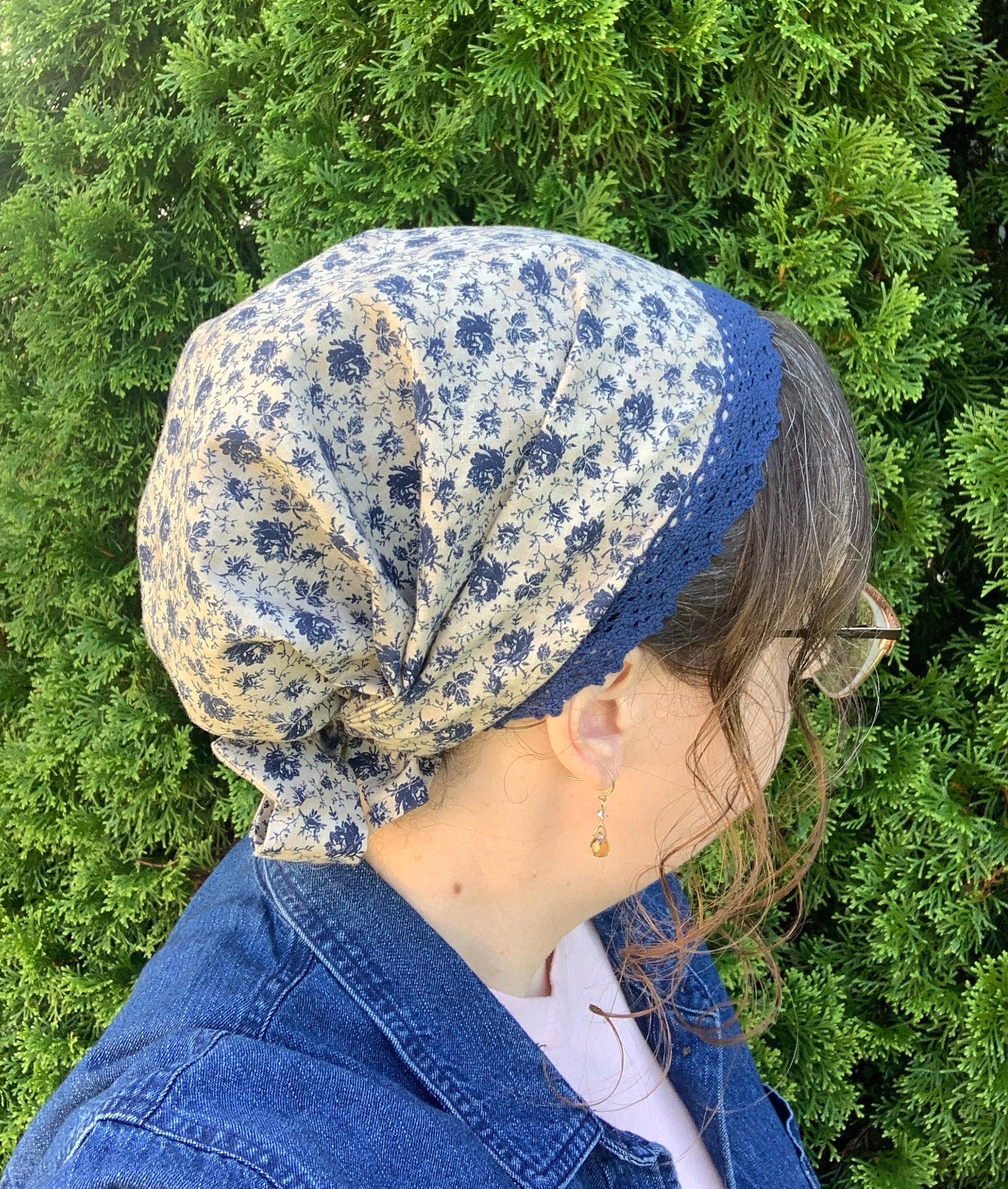 100% Cotton 19th Century Floral Full Coverage Snood, Headcovering ...