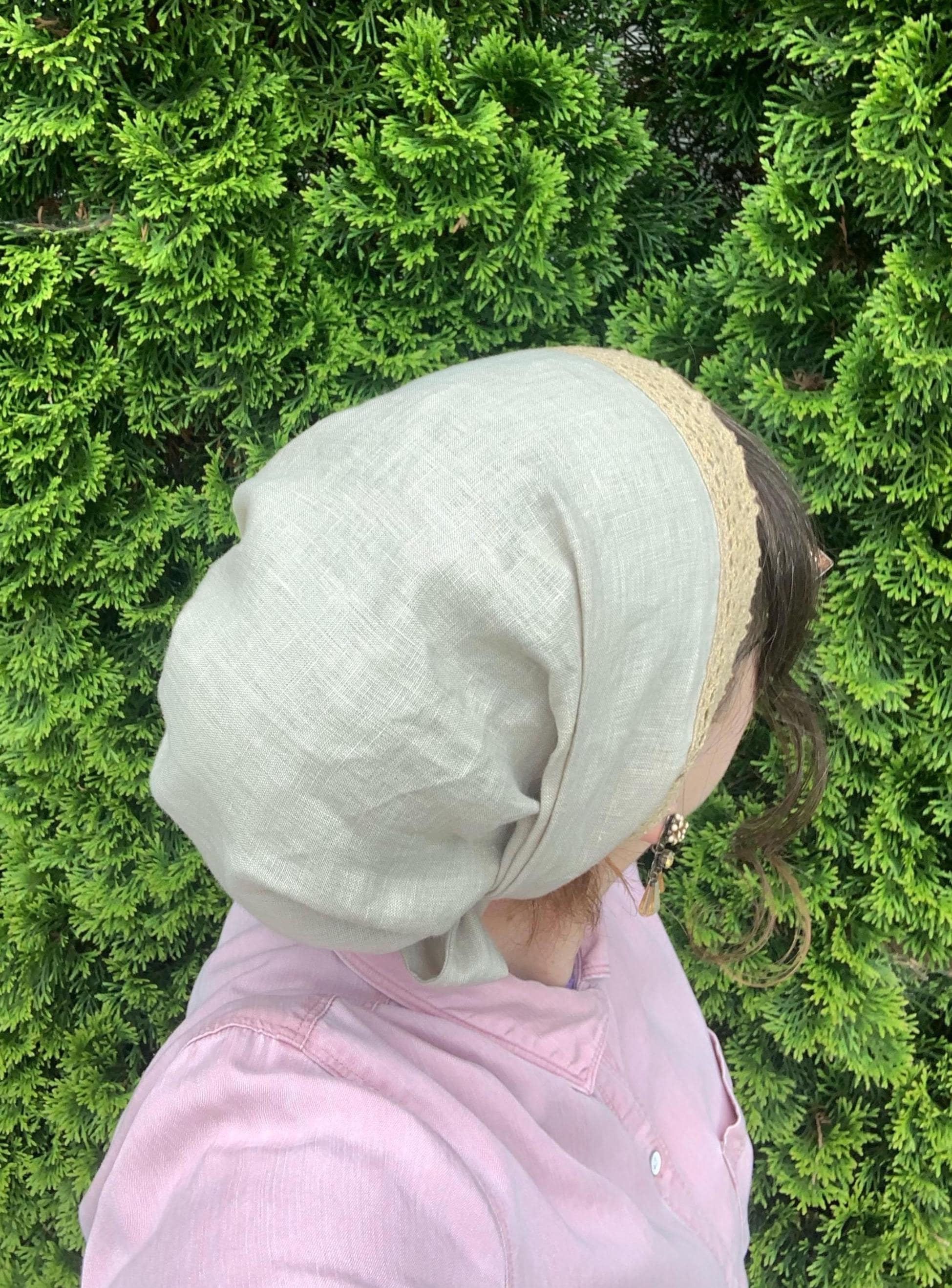 100% Linen & Lace Full Coverage Head Covering, Snood, Tichel, Headwrap ...