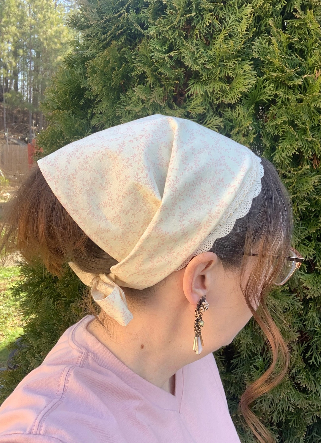 100% Cotton Light Pink Vines Medium Headcovering, Prayer Covering ...