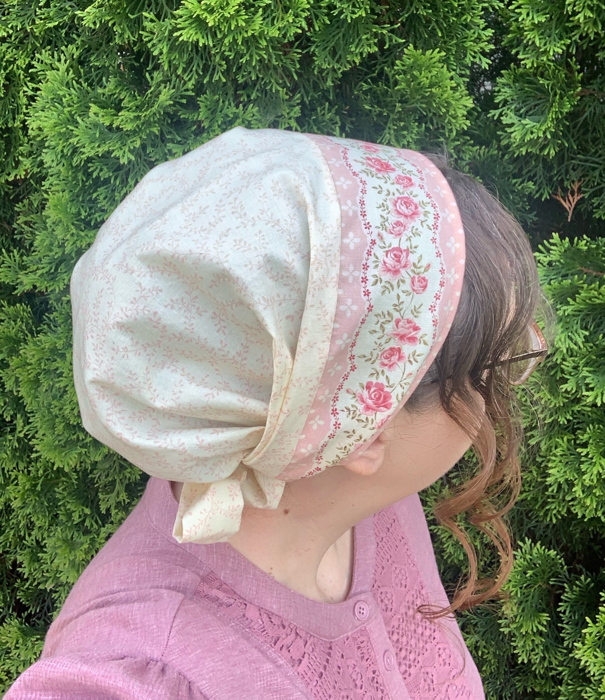 100 Cotton Pink Floral Full Coverage Snood Headcovering Headwrap