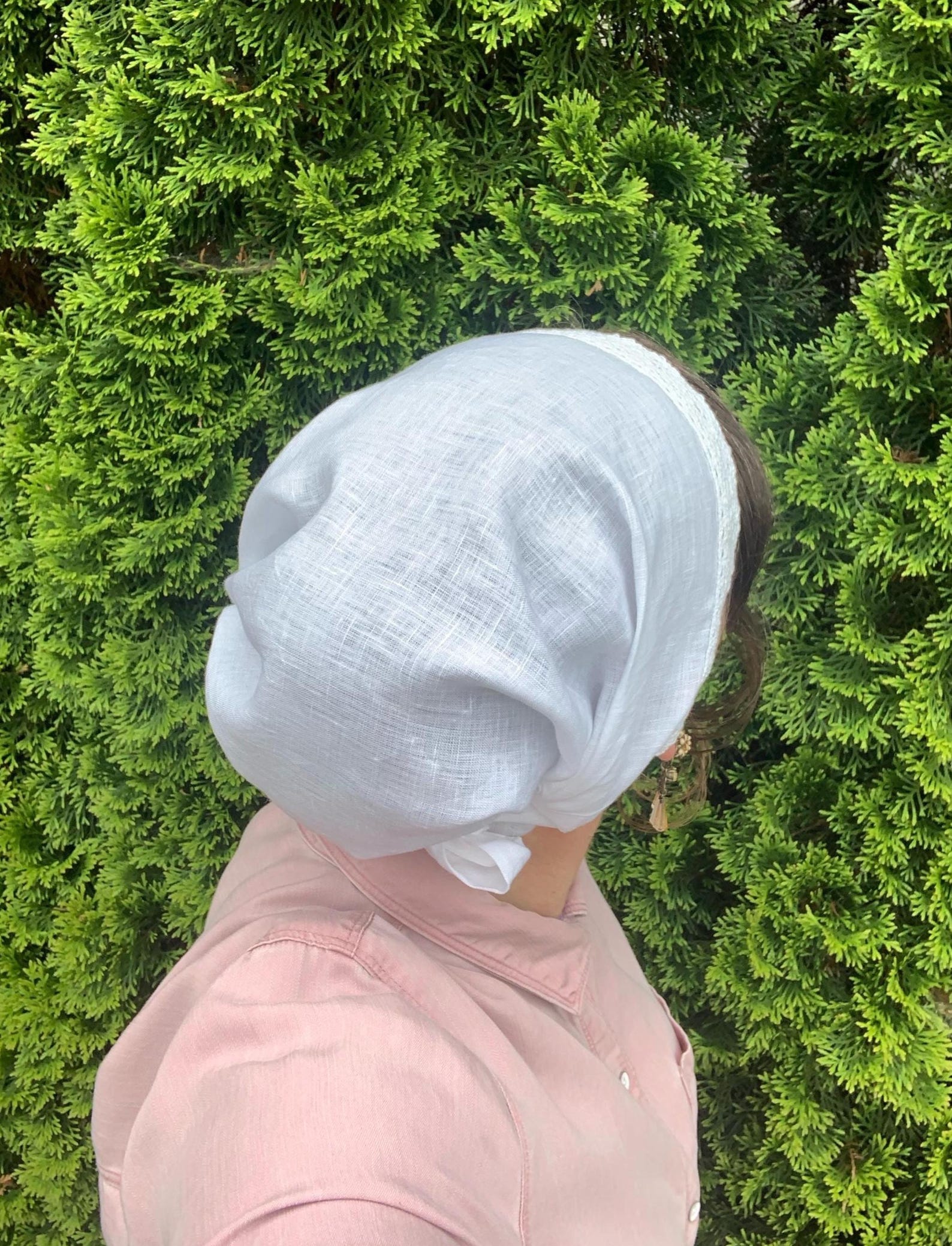 100% Linen & Lace Full Coverage Head Covering, Snood, Tichel, Headwrap ...