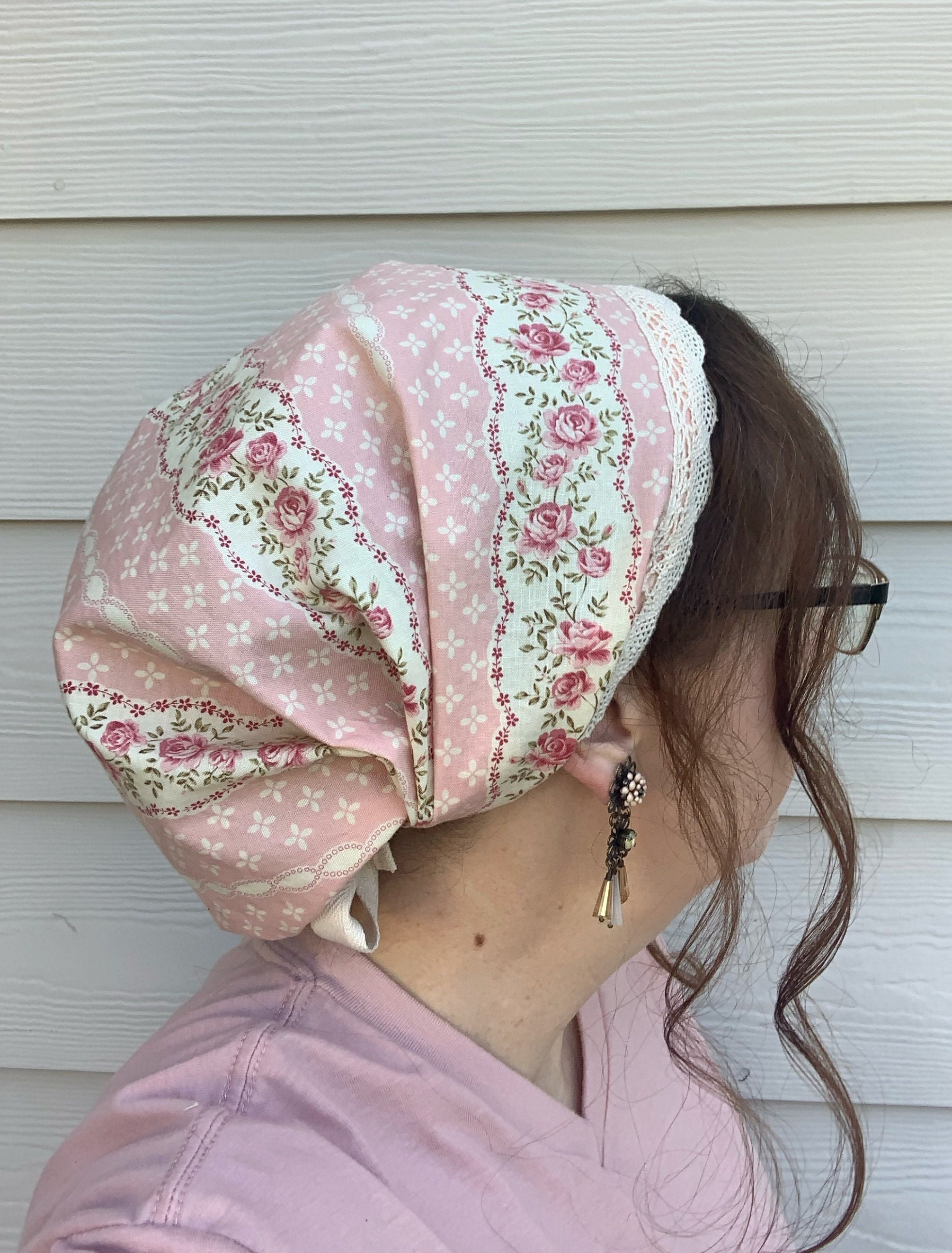 Colonial Rose And Lace Full Coverage Cotton Snood Headcovering