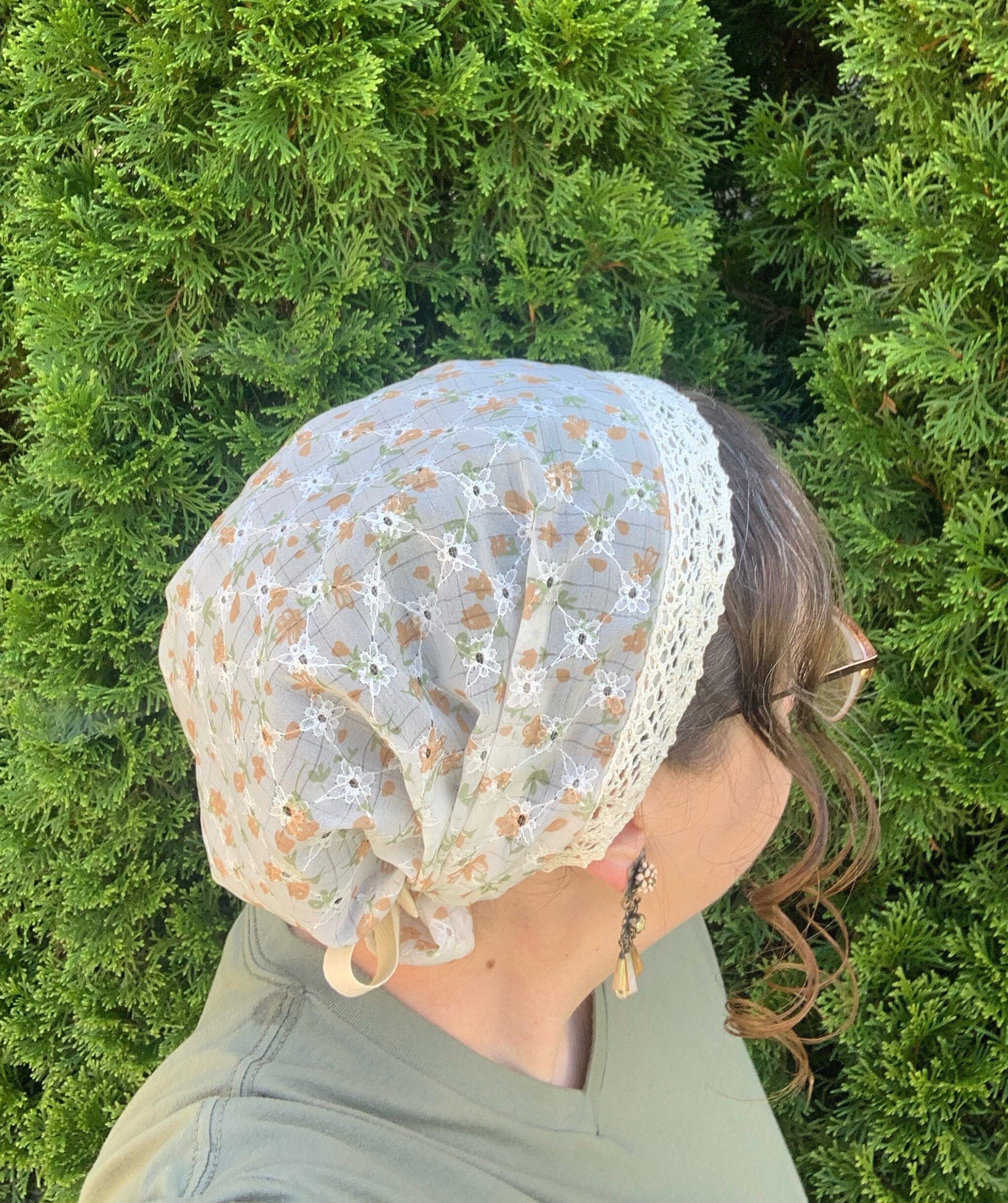Floral Embroidered Chiffon & Lace Full Coverage Headcovering, Snood ...