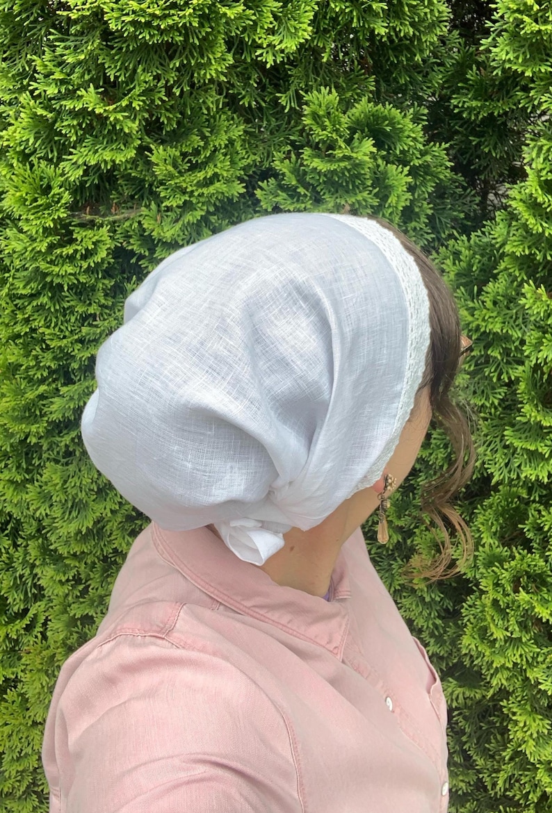 100% Linen & Lace Full Coverage Head Covering, Snood, Tichel, Headwrap ...
