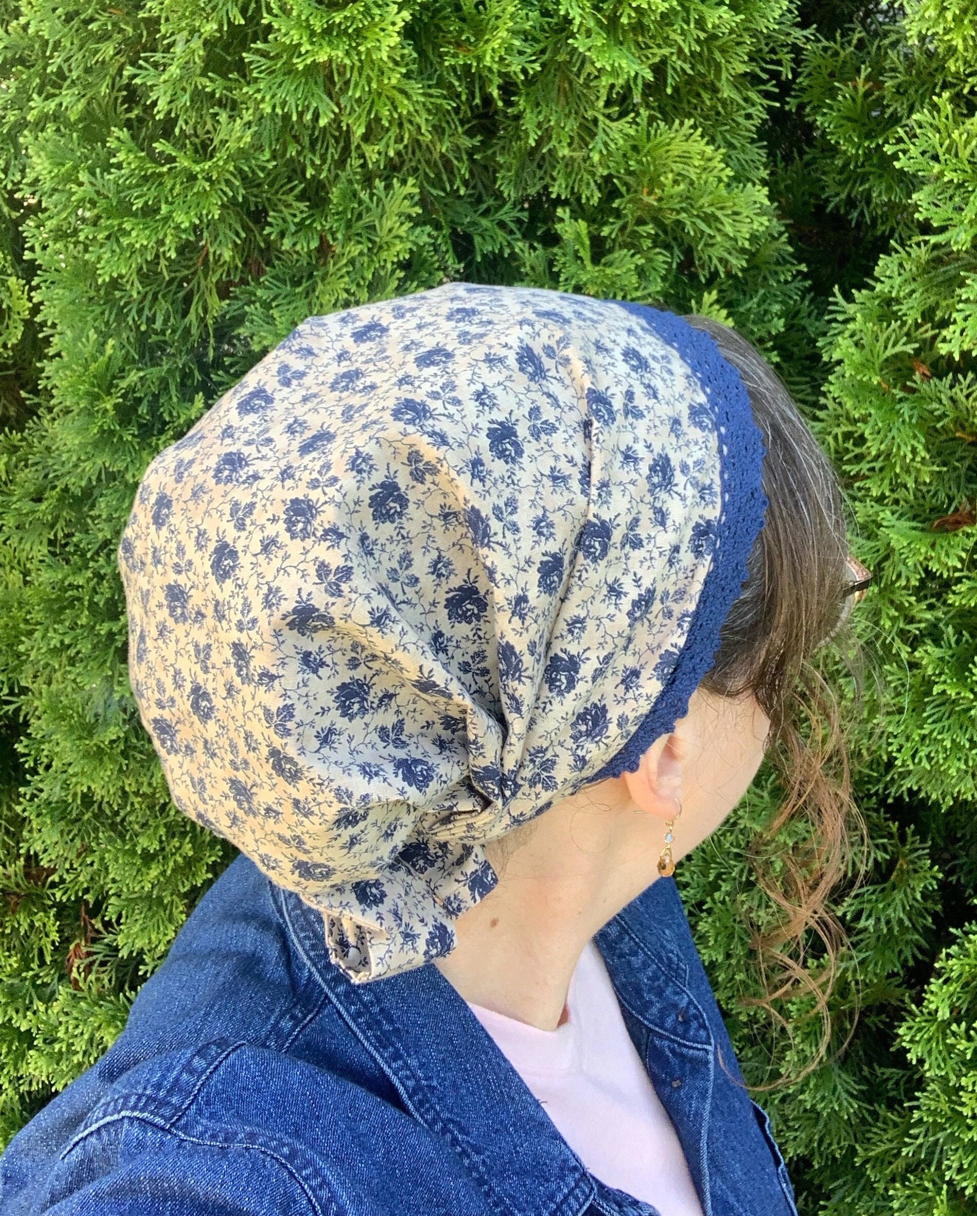 100% Cotton 19th Century Floral Full Coverage Snood, Headcovering ...